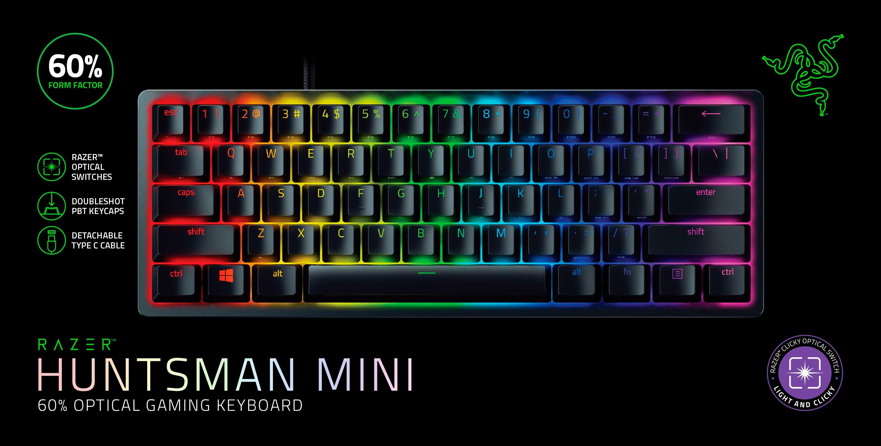 Razer Huntsman Mini 60 Percent Optical Purple Switches Wired Gaming ...