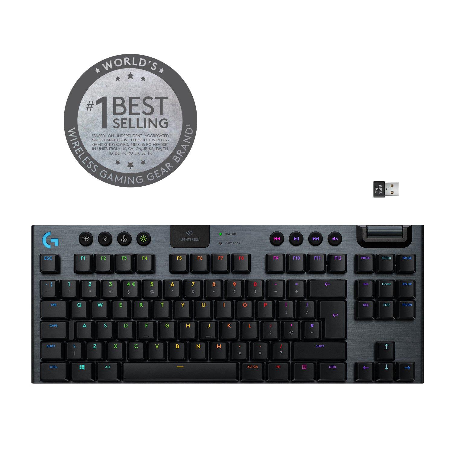 Logitech G915 TKL LIGHTSPEED Wireless Carbon Clicky Switches Gaming ...