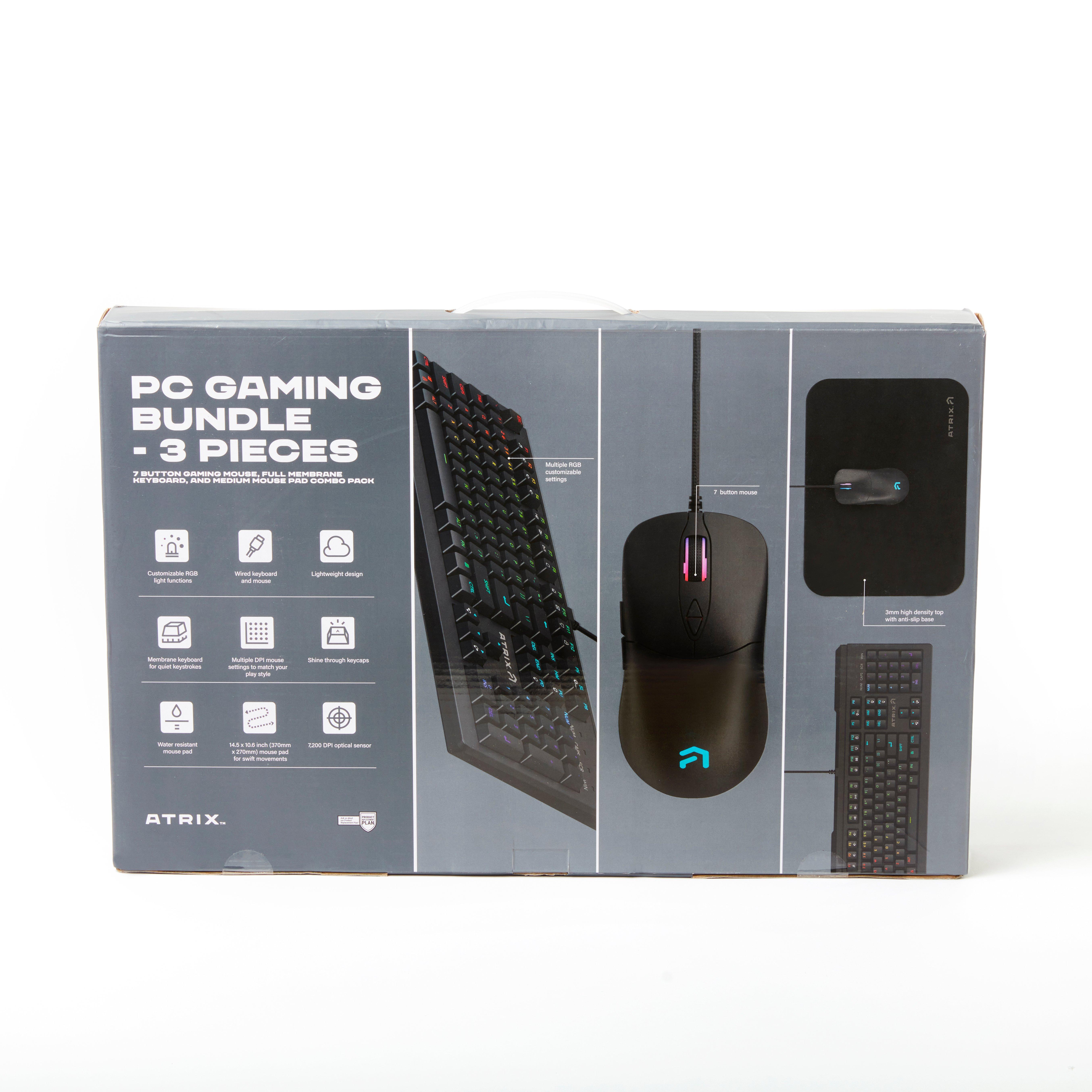 Atrix PC Gaming Bundle with Full Wired Gaming Keyboard with RGB, 7 ...