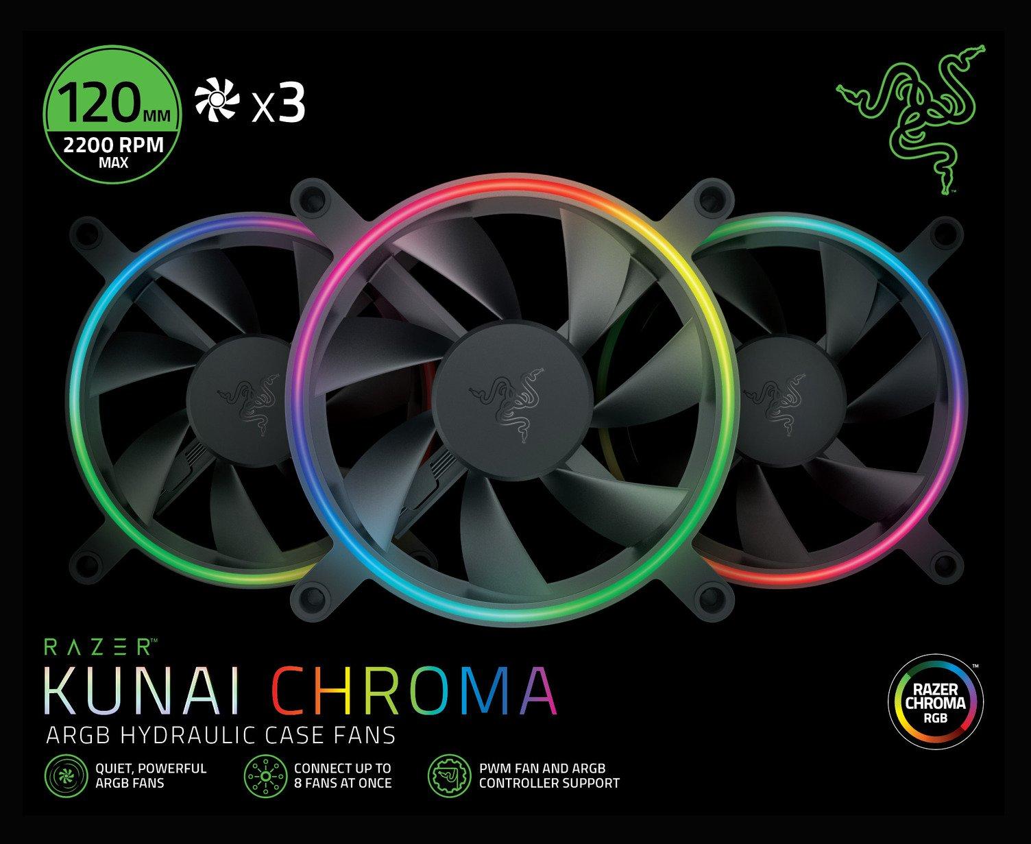 Razer Kunai Chroma 120mm PWM Performance Fan with RGB 3 Pack