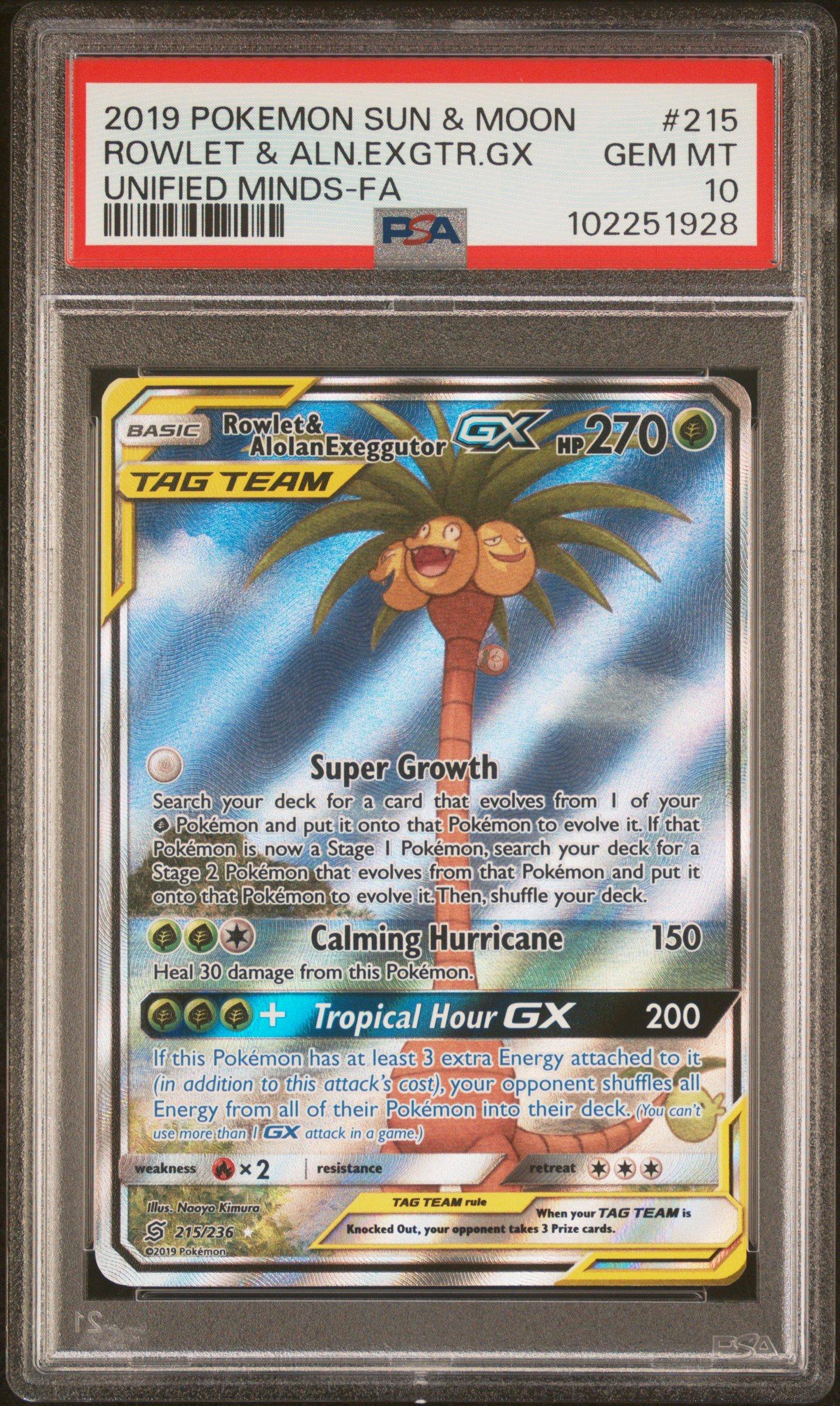 2019 Pokemon Sun & Moon Unified Minds 215 Full Art/rowlet & Alolan Exeggutor Gx PSA 10 | GameStop