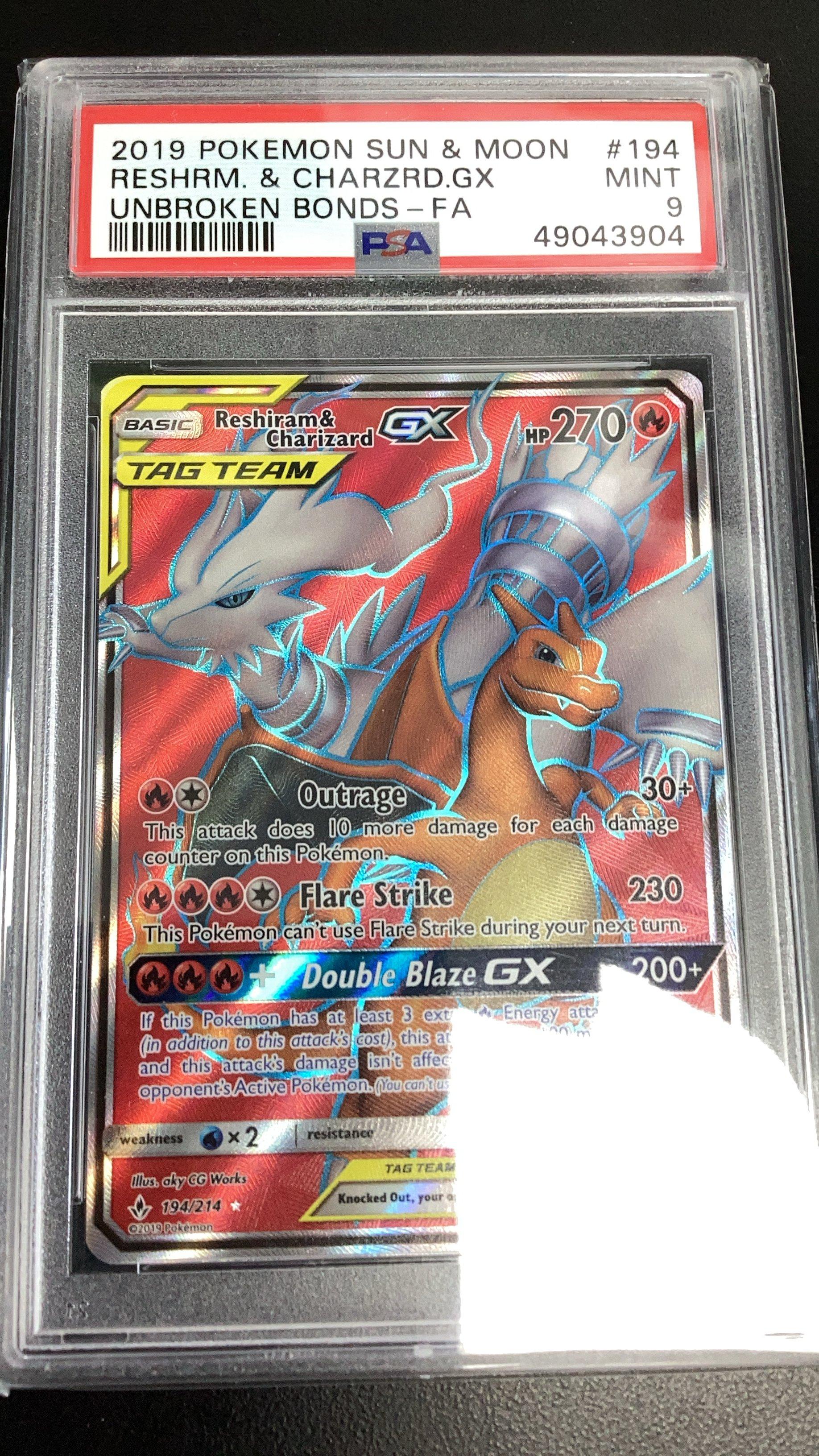 2019 Pokemon Sun & Moon Unbroken Bonds 194 Full Art/reshiram & Charizard Gx PSA 9 | GameStop