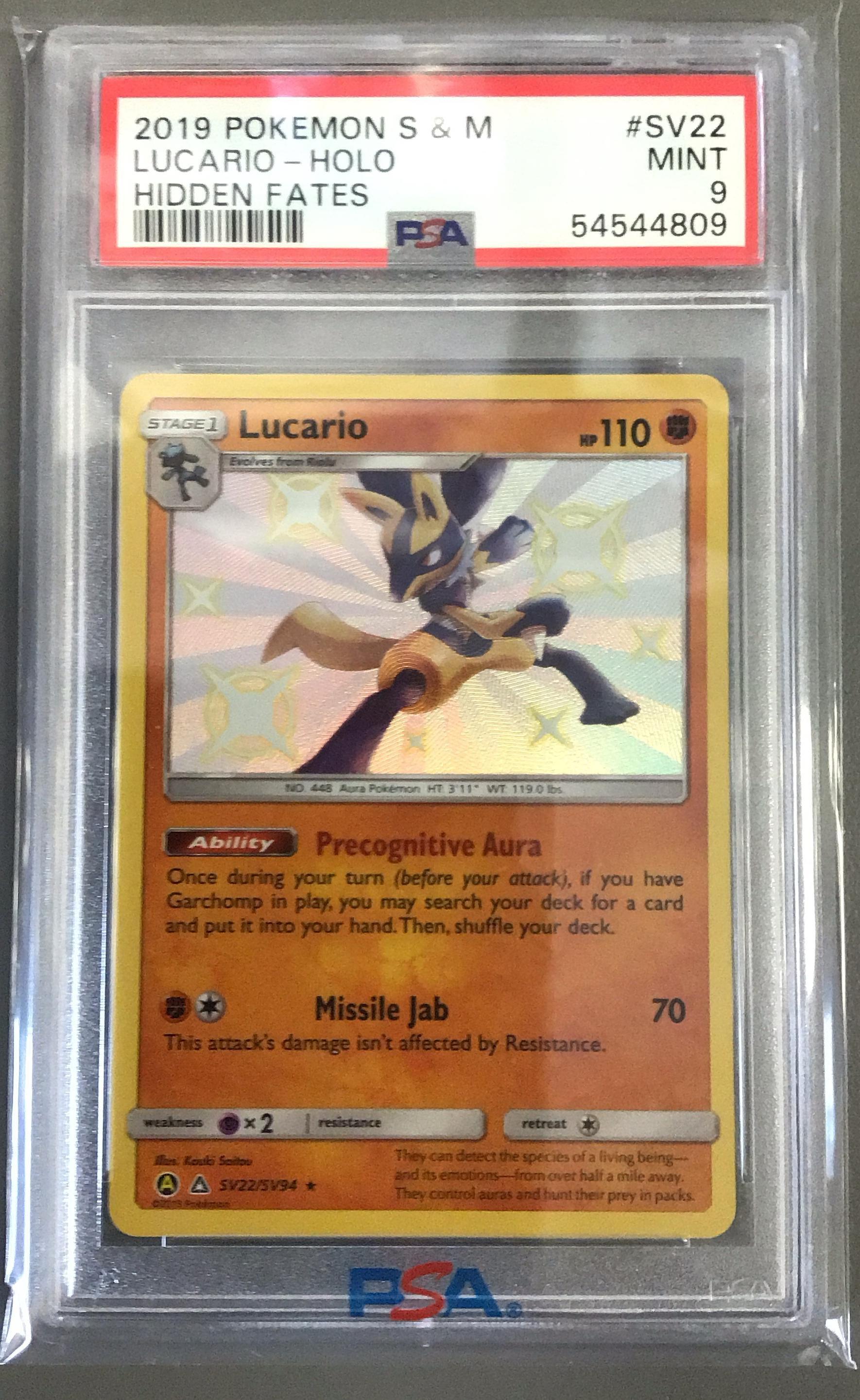 2019 Pokemon Sun & Moon Hidden Fates Sv22 Lucario-holo PSA 9 | GameStop