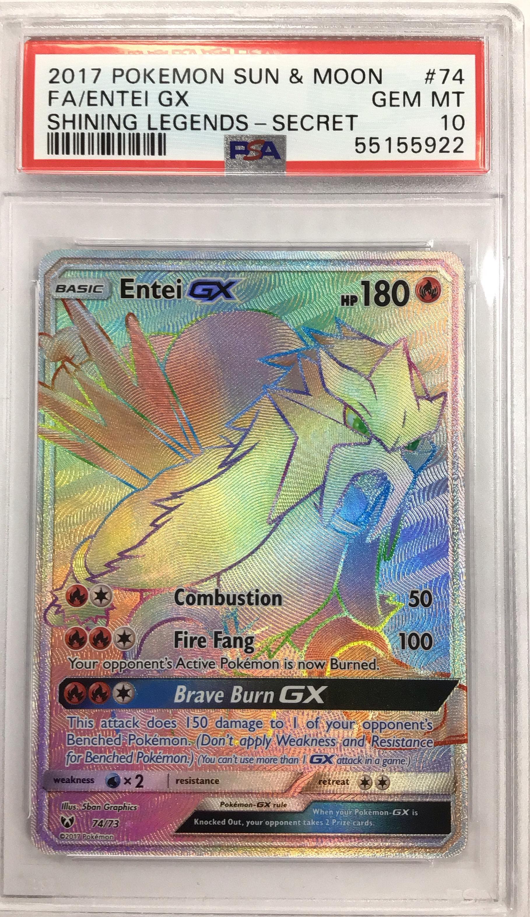 2017 Pokemon Sun & Moon Shining Legends 74 Full Art/entei Gx Secret PSA ...