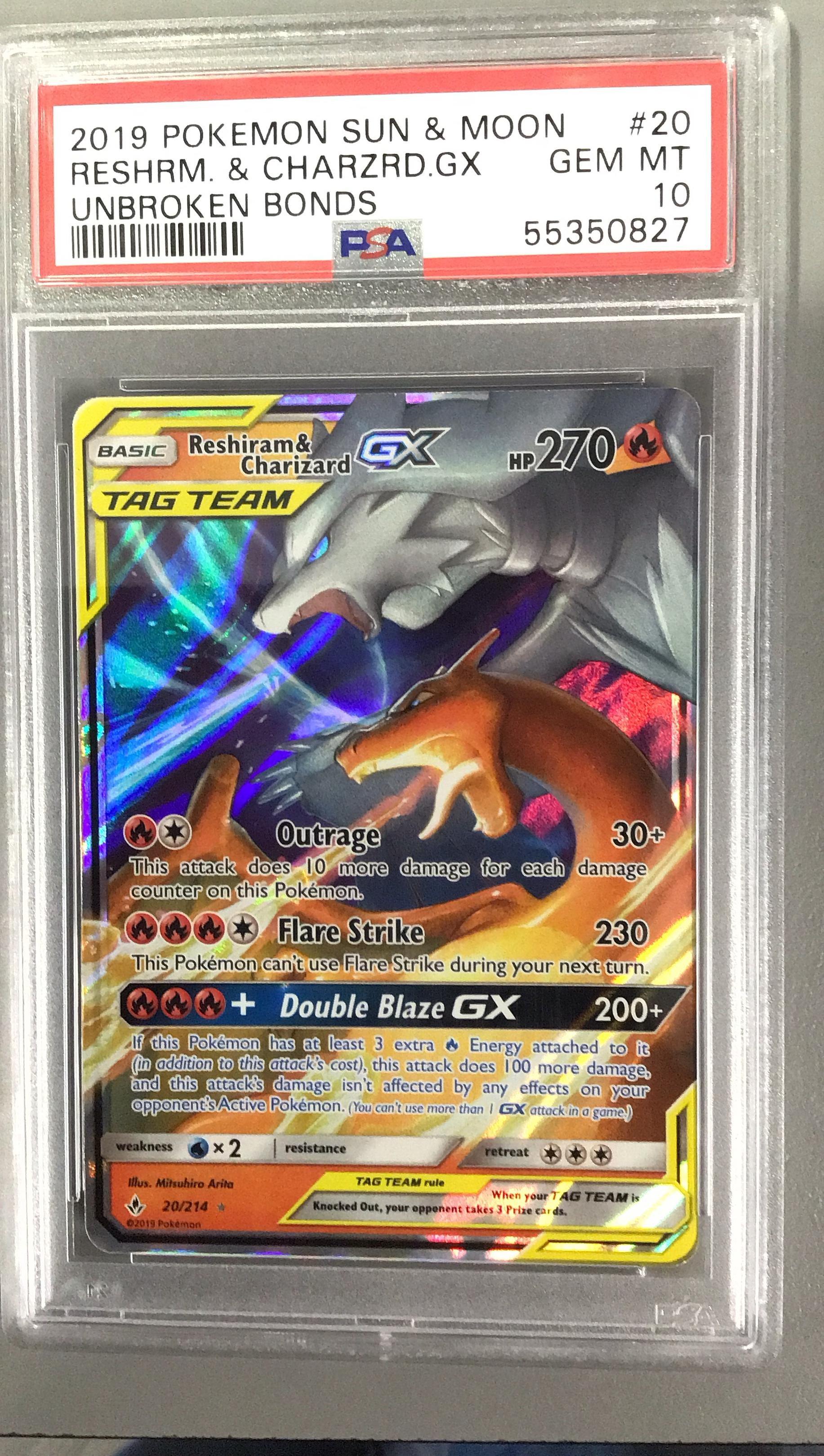 2019 Pokemon Sun & Moon Unbroken Bonds 20 Reshiram & Charizard Gx PSA 10 | GameStop