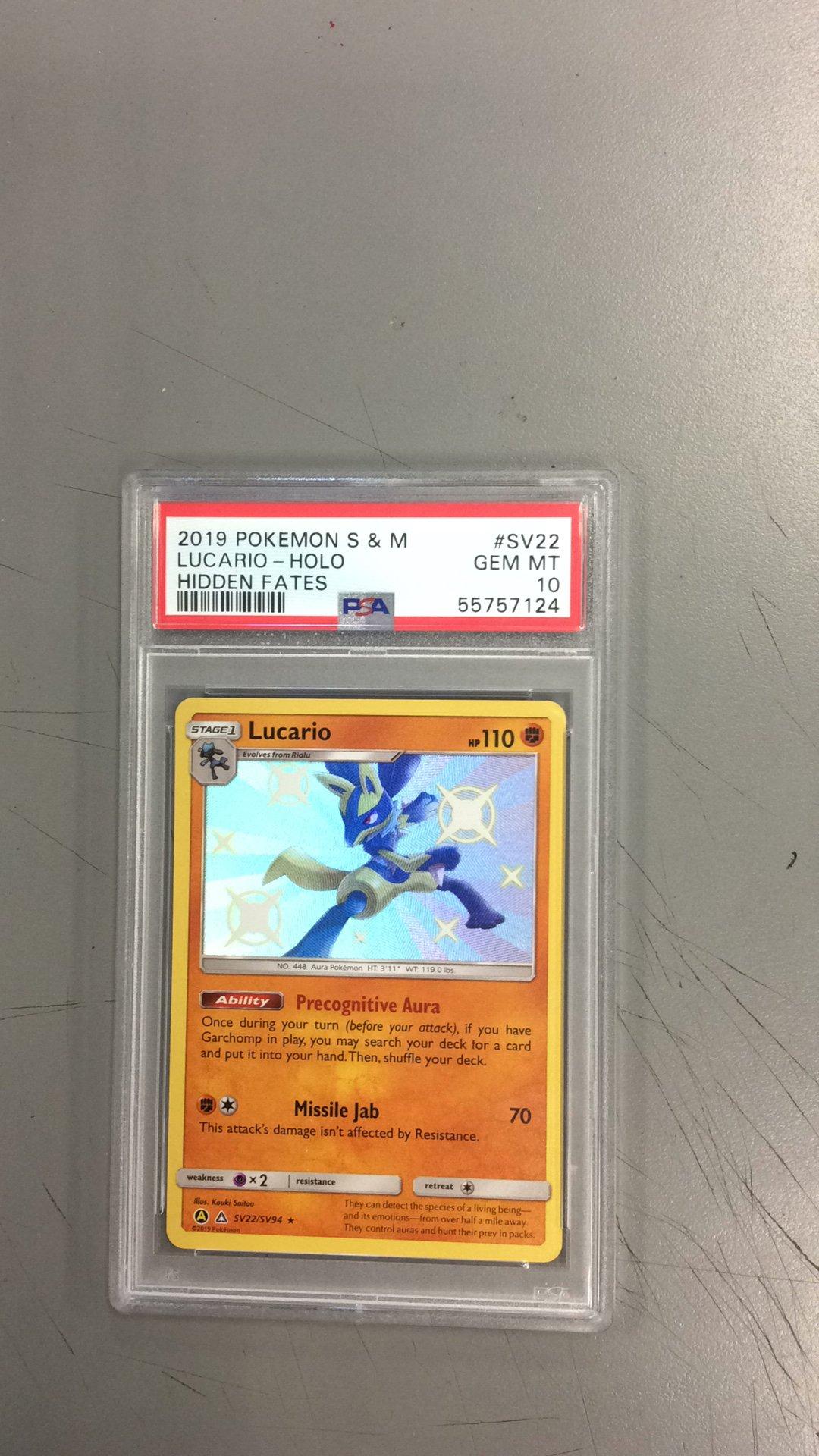 2019 Pokemon Sun & Moon Hidden Fates Sv22 Lucario-holo PSA 10 | GameStop