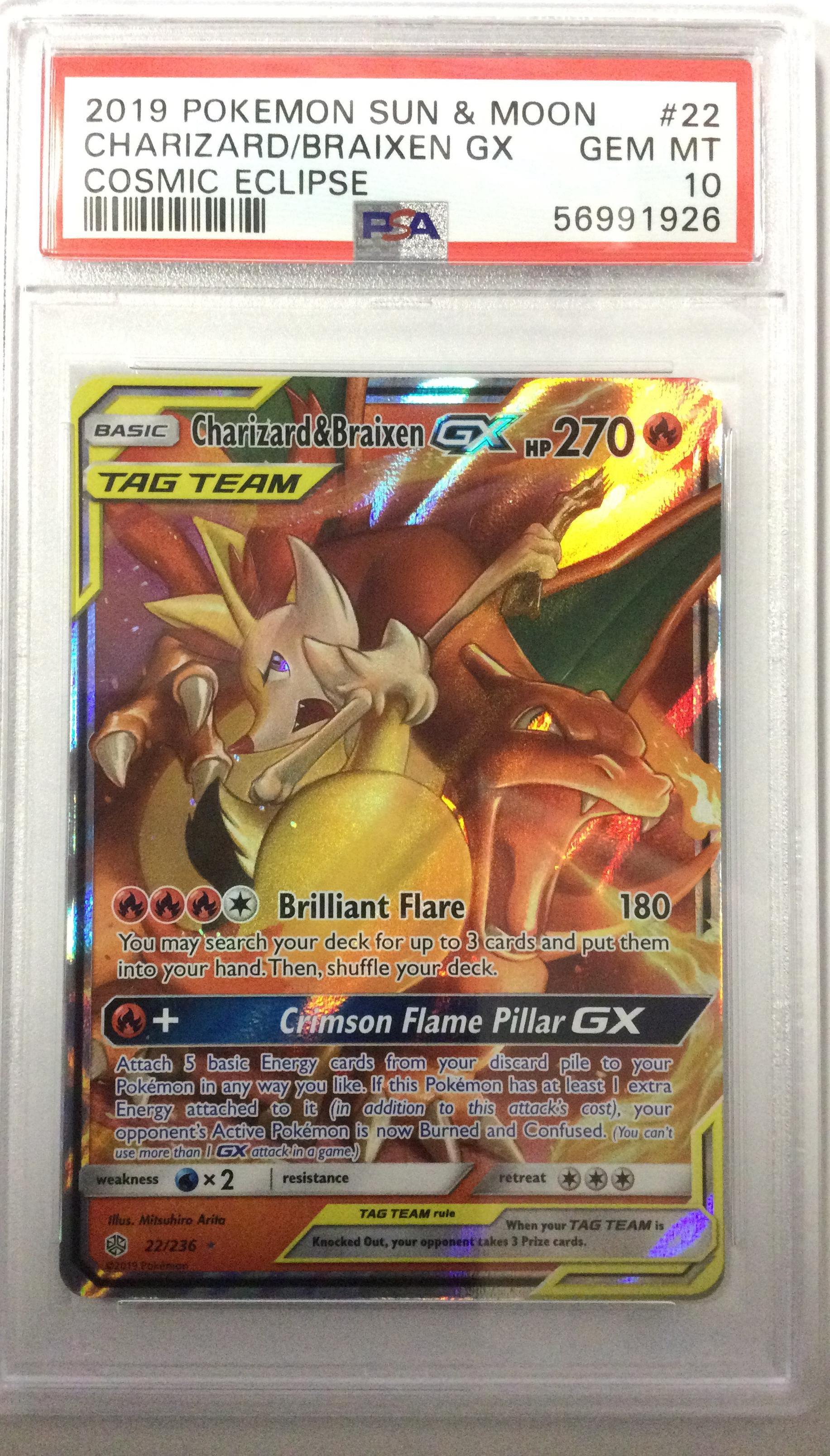2019 Pokemon Sun & Moon Cosmic Eclipse 22 Charizard & Braixen Gx PSA 10 | GameStop