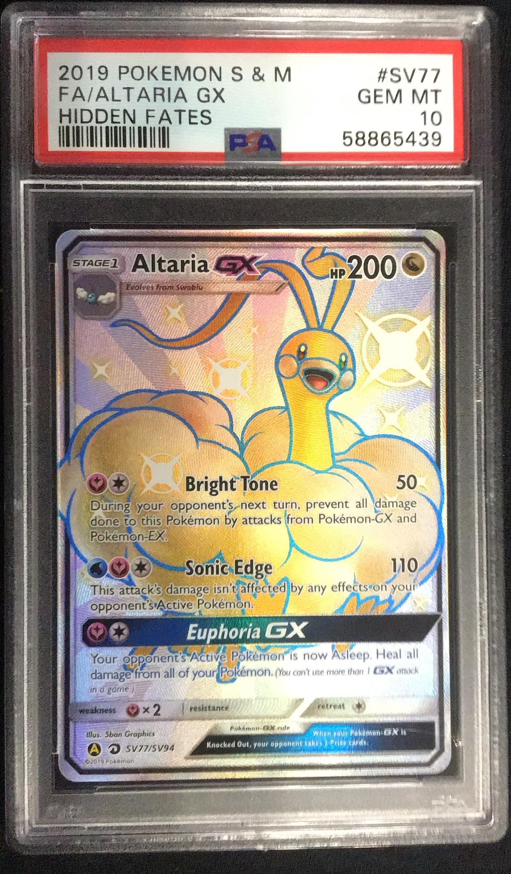 2019 Pokemon Sun & Moon Hidden Fates Sv77 Full Art/altaria Gx PSA 10 ...