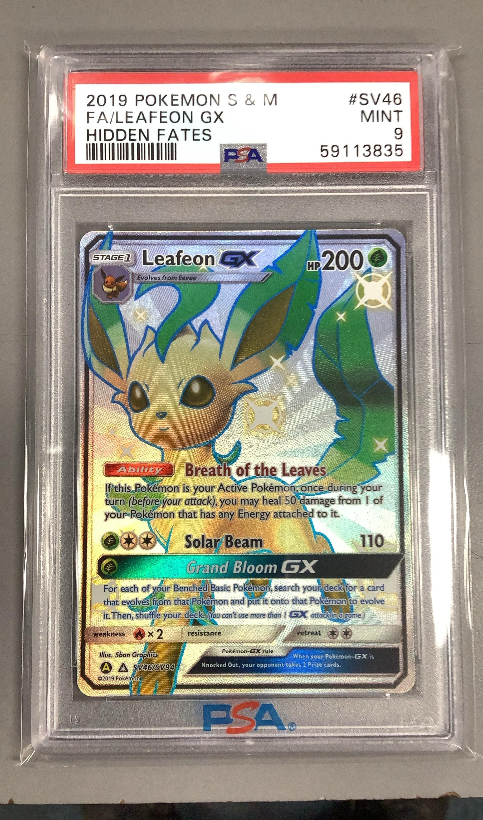 2019 Pokemon Sun & Moon Hidden Fates Sv46 Full Art/leafeon Gx PSA 9 ...