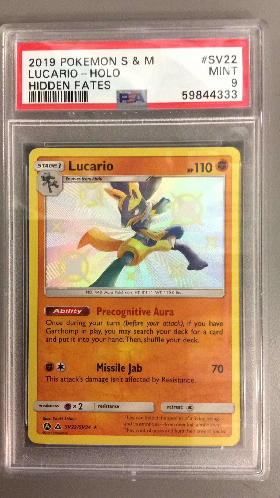 2019 Pokemon Sun & Moon Hidden Fates Sv22 Lucario-holo PSA 9 | GameStop