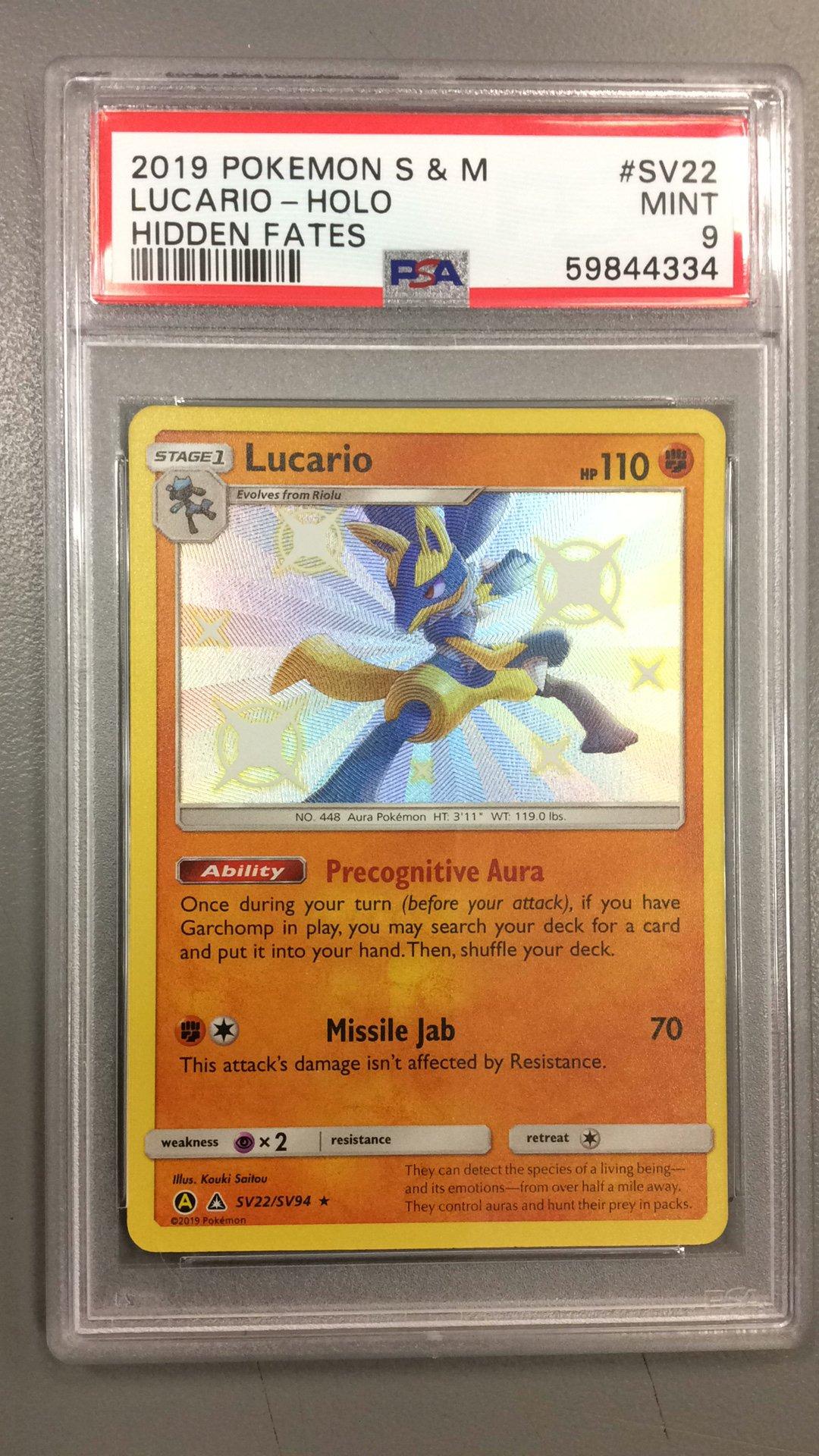 2019 Pokemon Sun & Moon Hidden Fates Sv22 Lucario-holo PSA 9 | GameStop