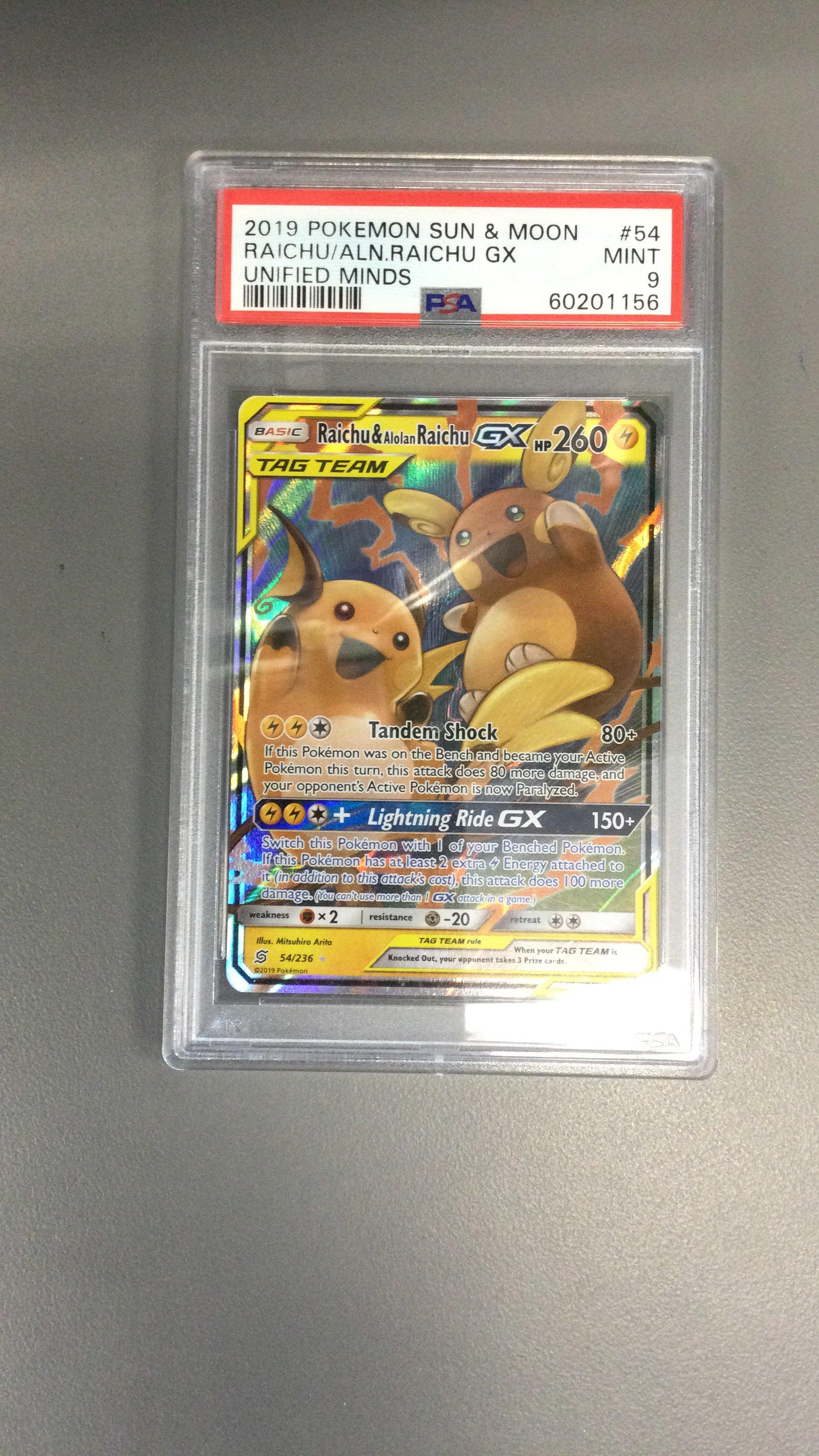 2019 Pokemon Sun & Moon Unified Minds 54 Raichu & Alolan Raichu Gx PSA ...