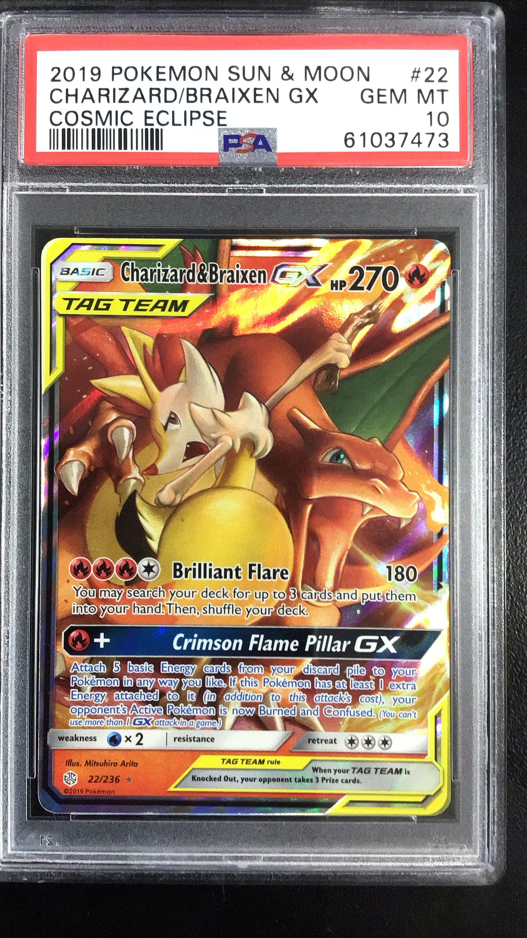 2019 Pokemon Sun & Moon Cosmic Eclipse 22 Charizard & Braixen Gx PSA 10 | GameStop