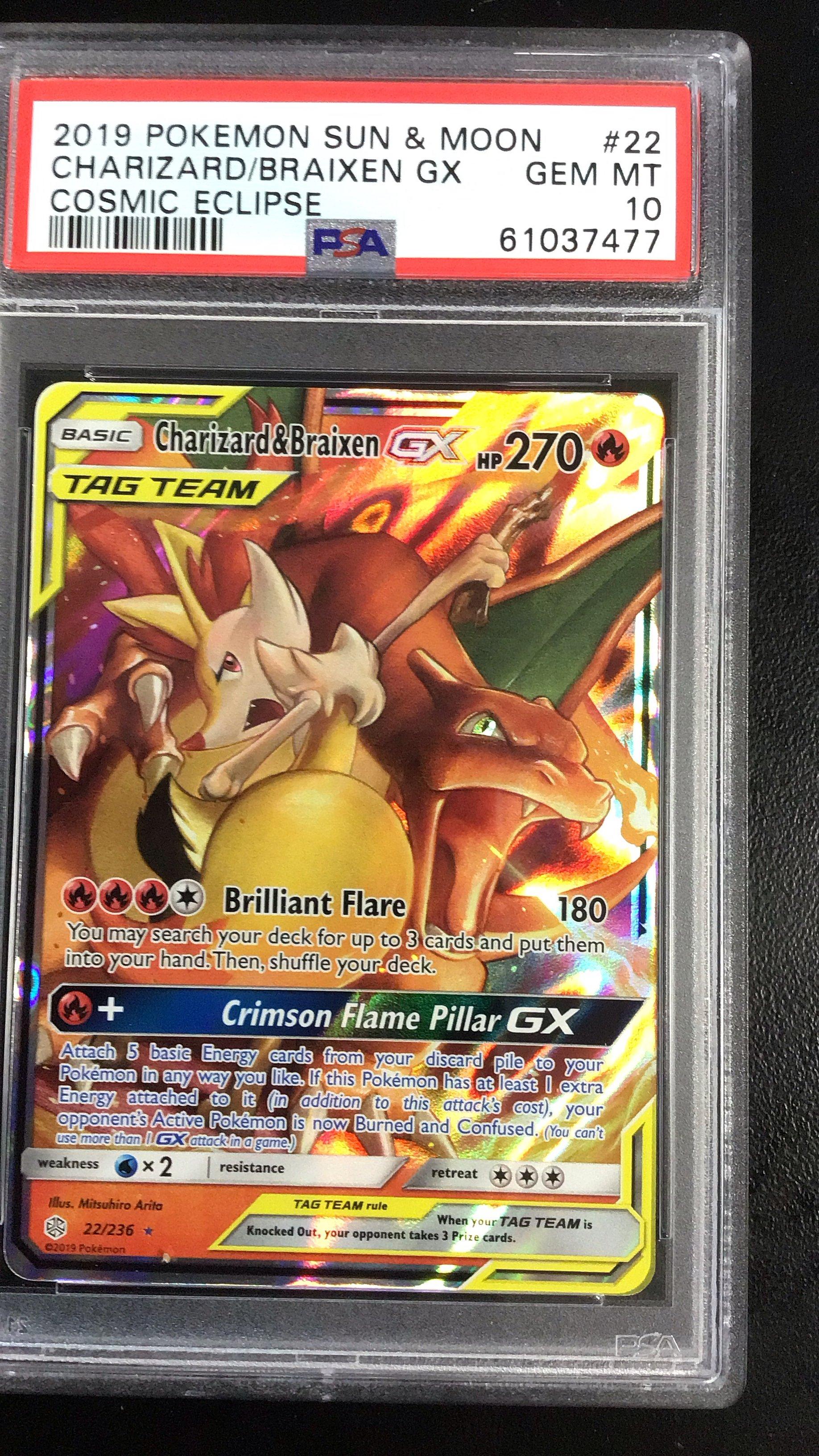 2019 Pokemon Sun & Moon Cosmic Eclipse 22 Charizard & Braixen Gx PSA 10 | GameStop