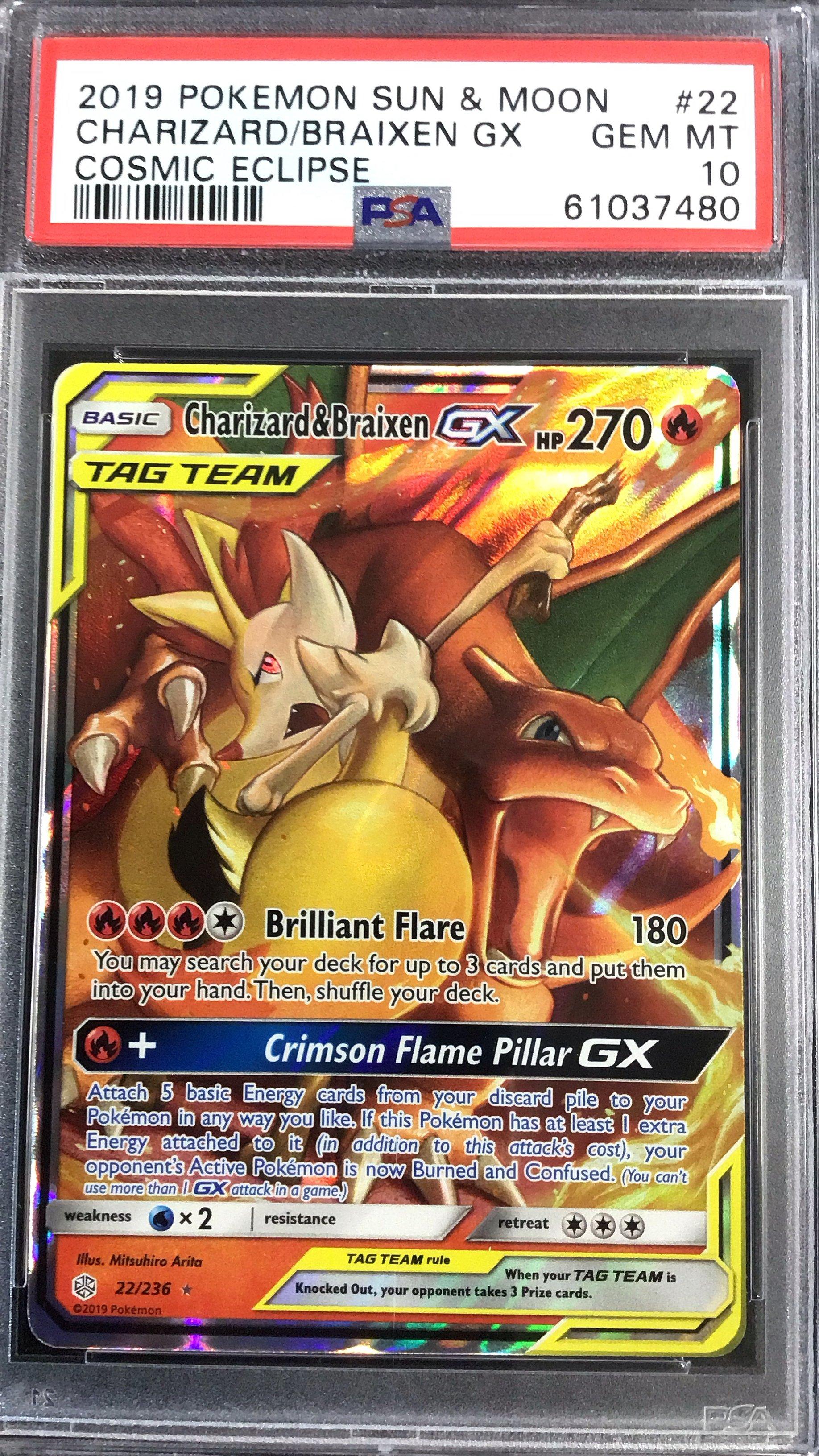 2019 Pokemon Sun & Moon Cosmic Eclipse 22 Charizard & Braixen Gx PSA 10 | GameStop