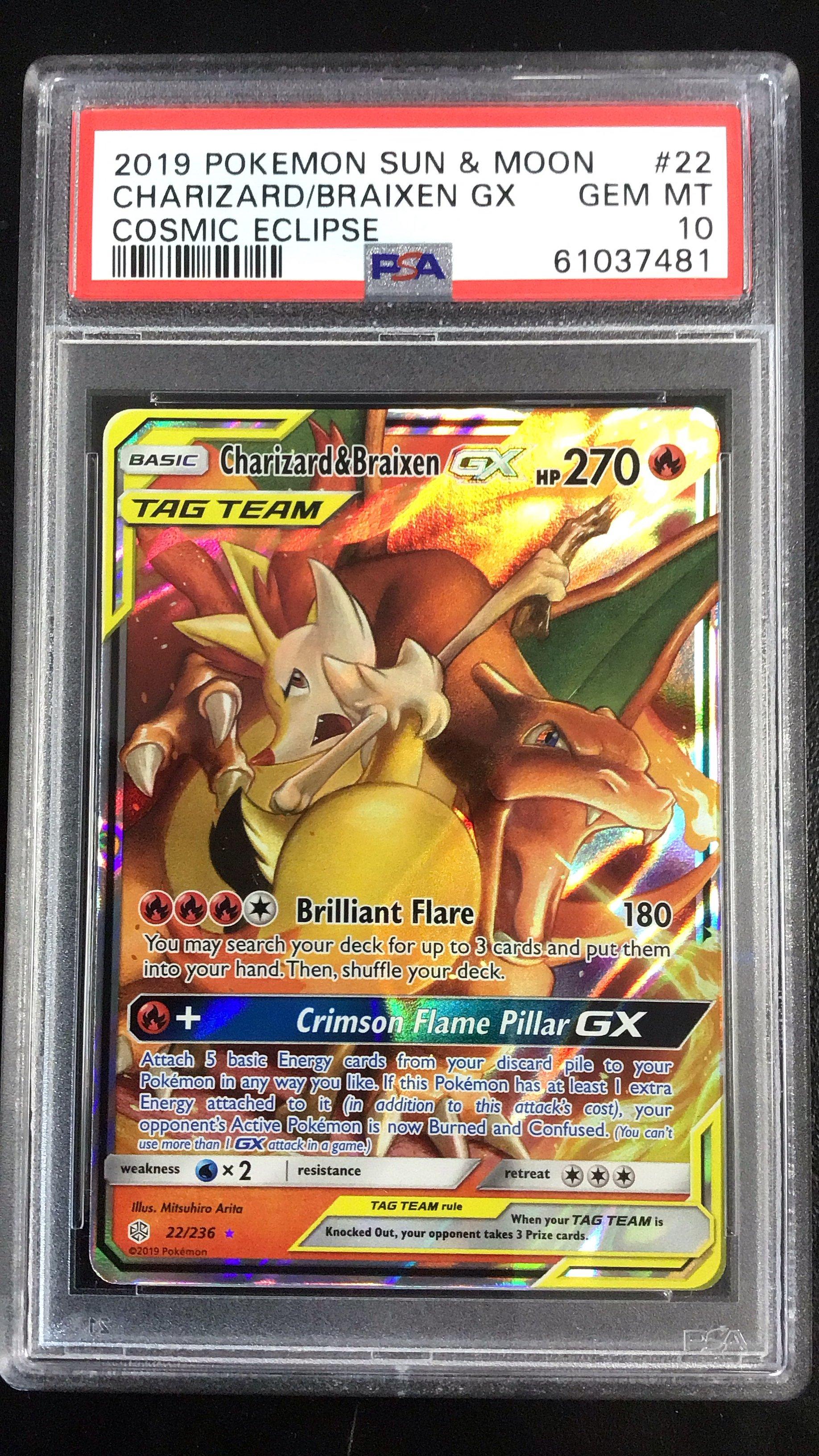 2019 Pokemon Sun & Moon Cosmic Eclipse 22 Charizard & Braixen Gx PSA 10 | GameStop
