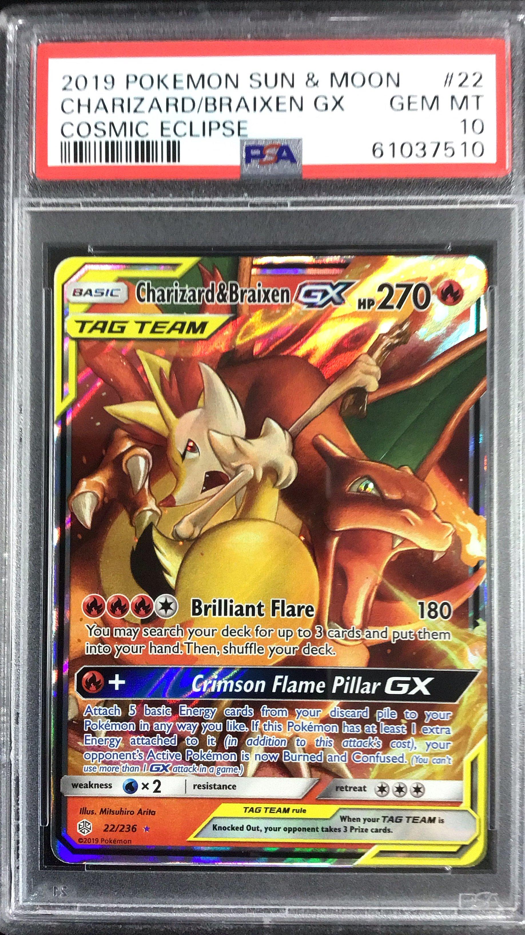 2019 Pokemon Sun & Moon Cosmic Eclipse 22 Charizard & Braixen Gx PSA 10 | GameStop