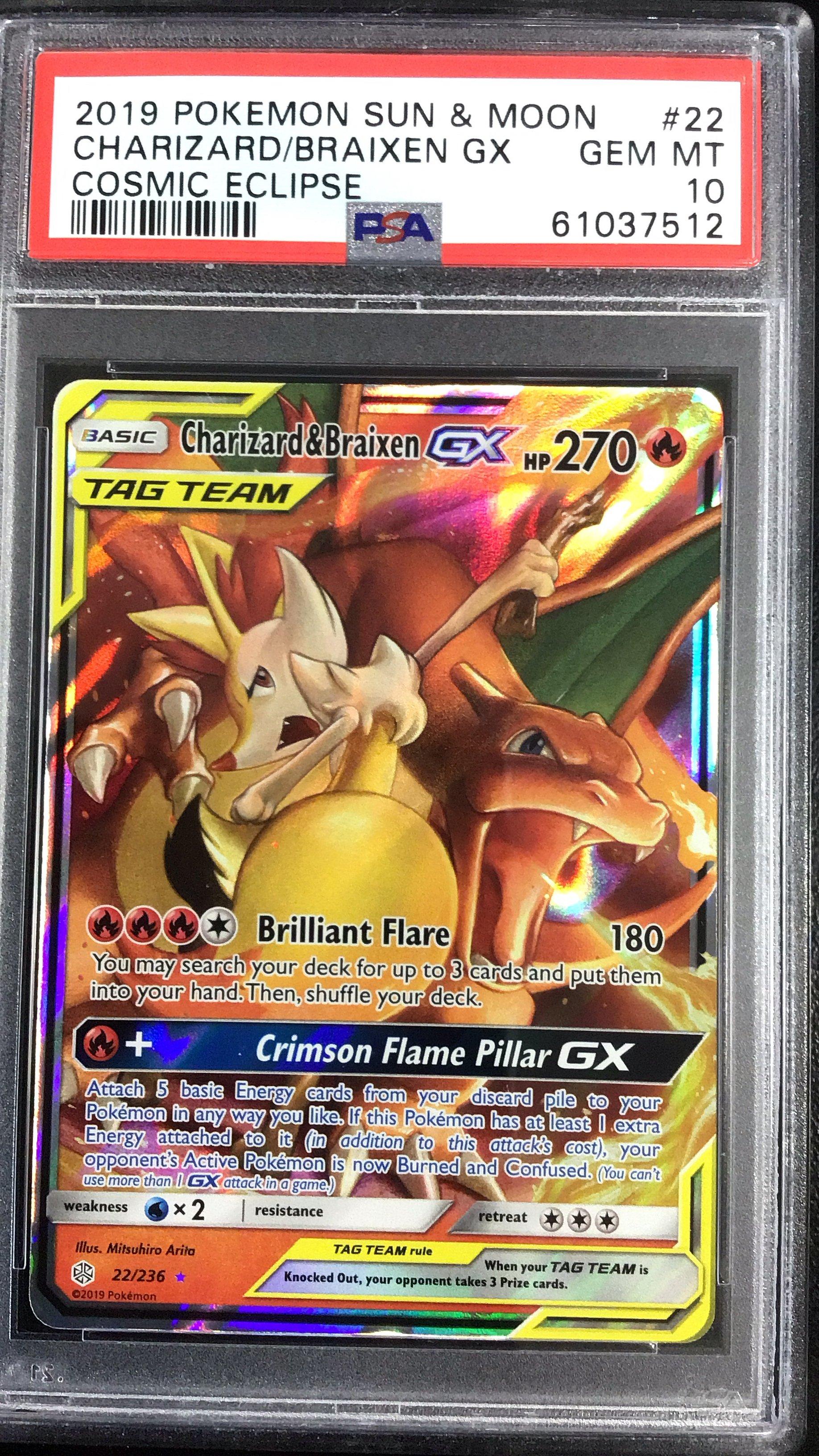 2019 Pokemon Sun & Moon Cosmic Eclipse 22 Charizard & Braixen Gx PSA 10 | GameStop