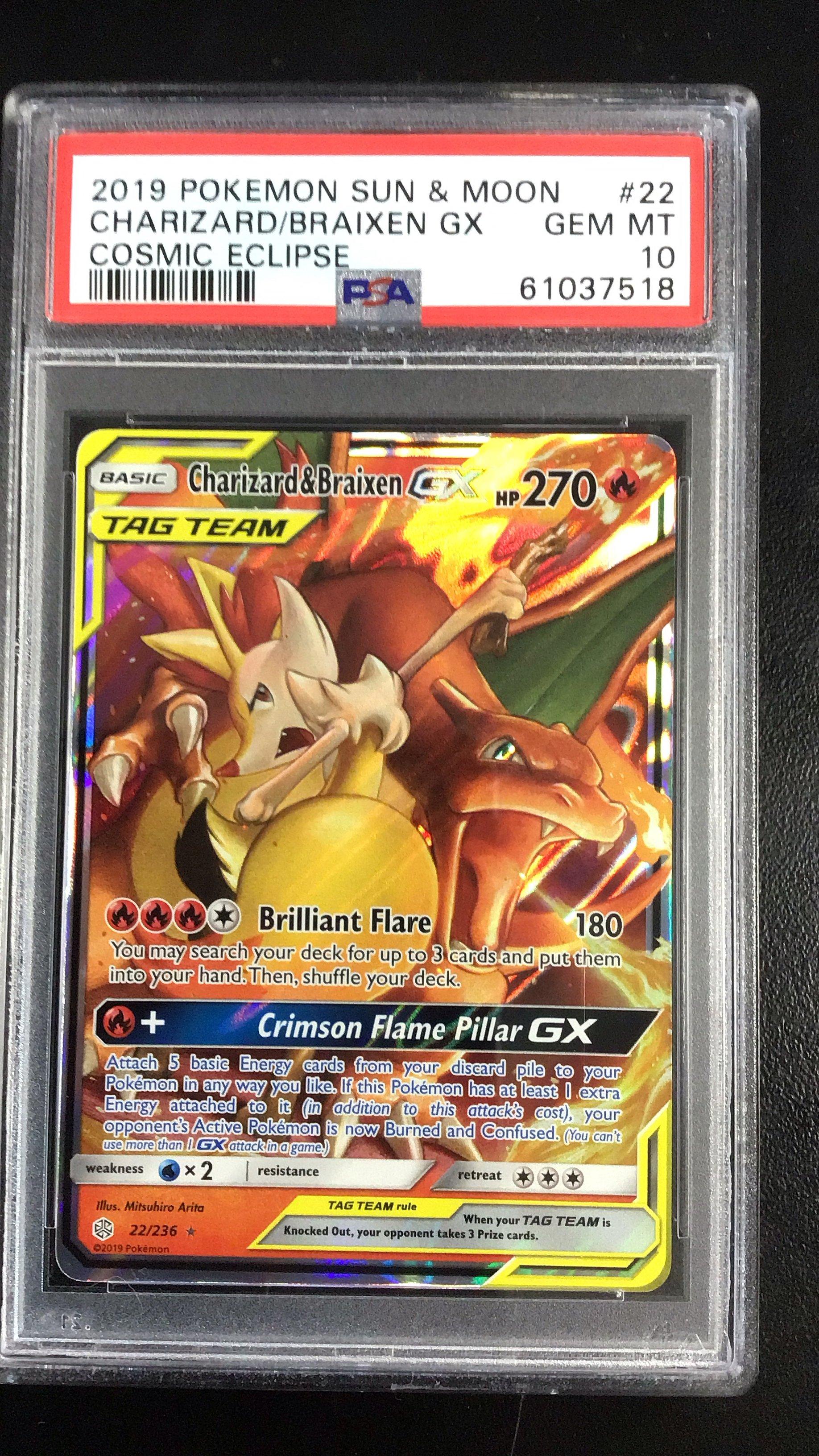 2019 Pokemon Sun & Moon Cosmic Eclipse 22 Charizard & Braixen Gx PSA 10 | GameStop