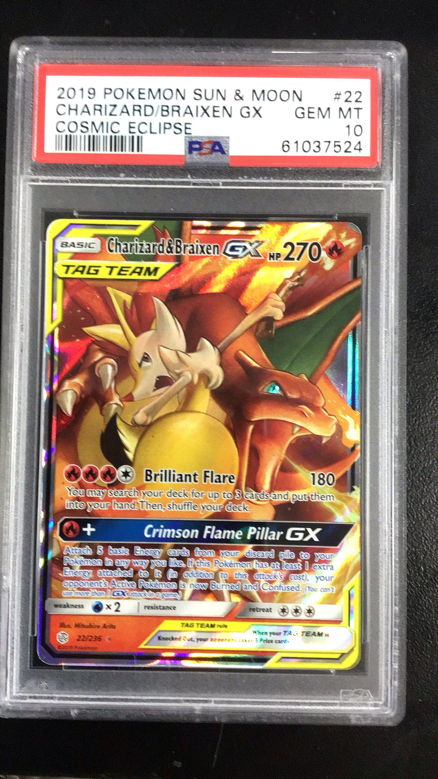 2019 Pokemon Sun & Moon Cosmic Eclipse 22 Charizard & Braixen Gx PSA 10 | GameStop