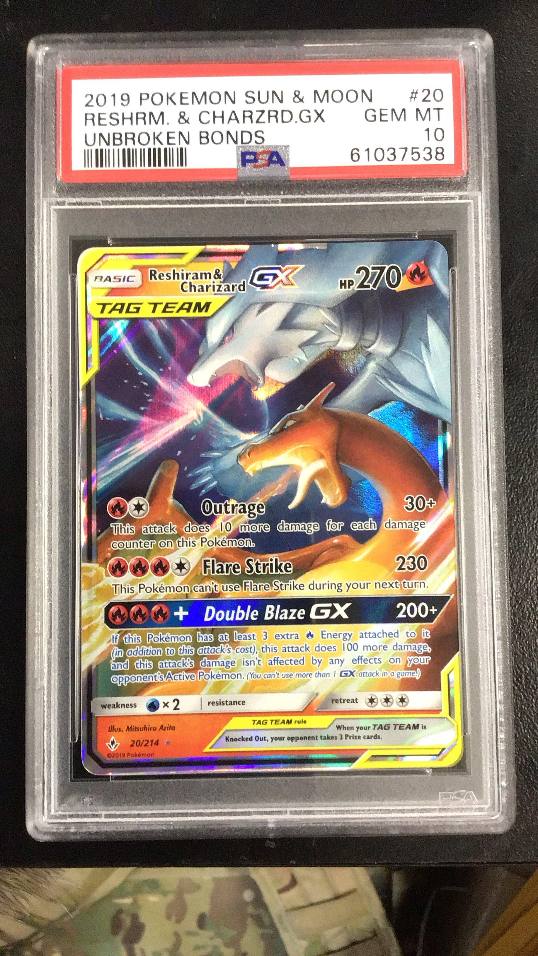 2019 Pokemon Sun & Moon Unbroken Bonds 20 Reshiram & Charizard Gx PSA 10 | GameStop