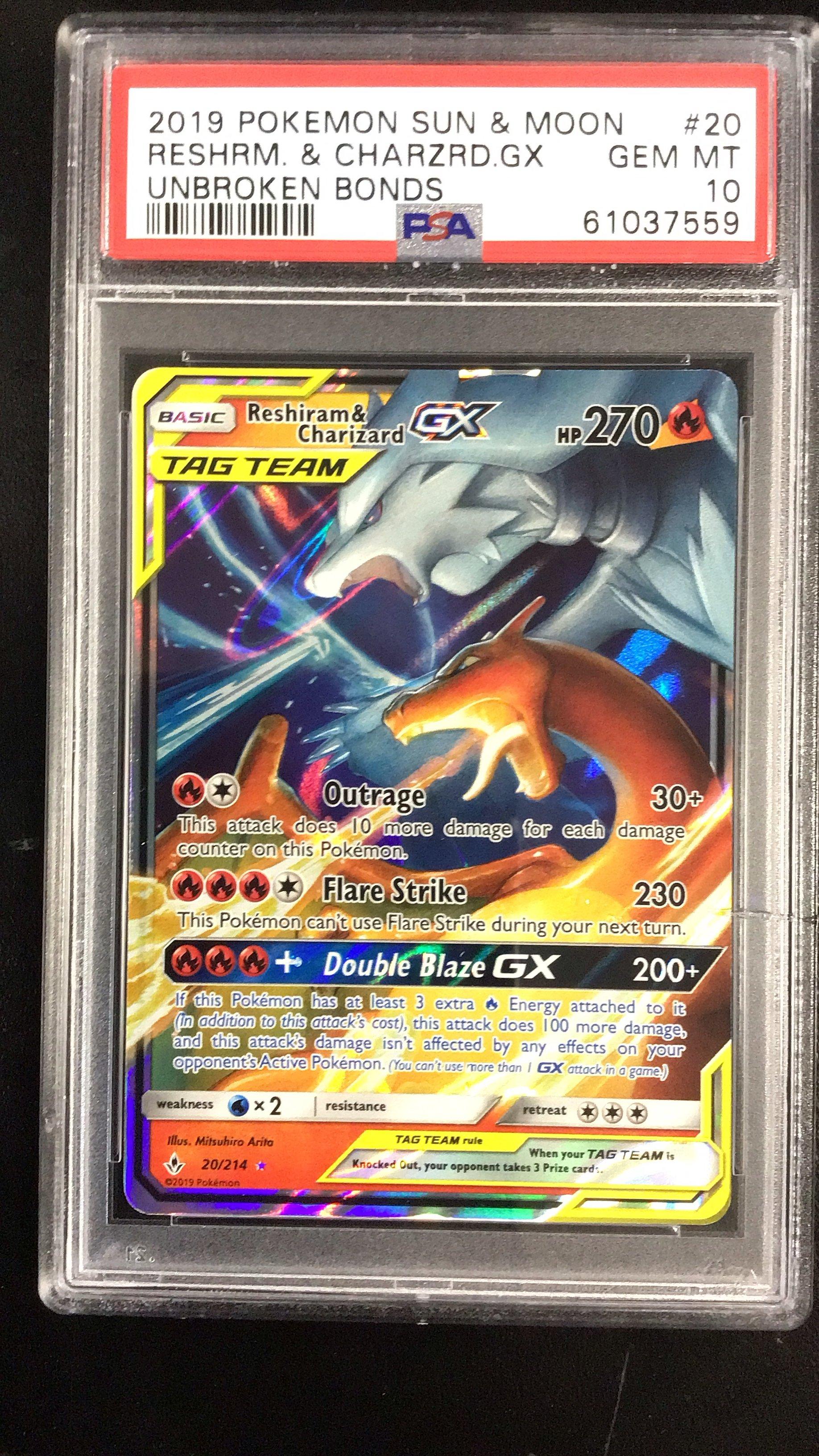 2019 Pokemon Sun & Moon Unbroken Bonds 20 Reshiram & Charizard Gx PSA 10 | GameStop