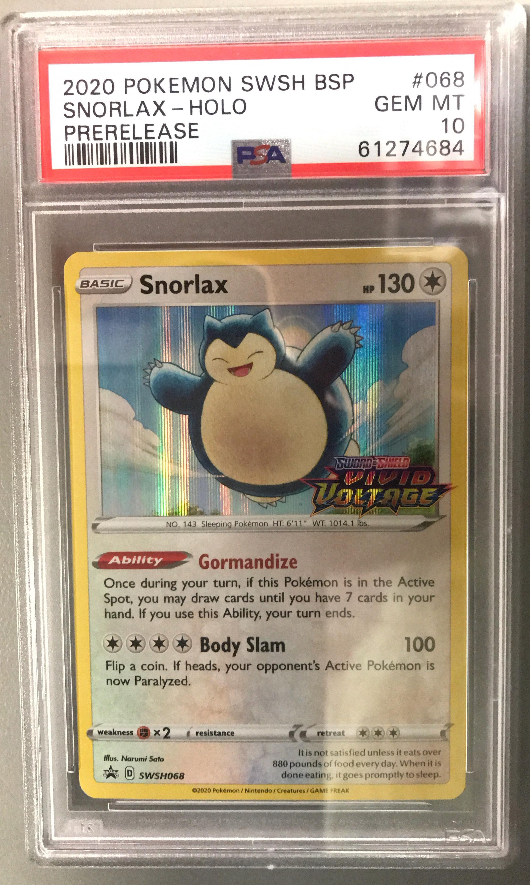2020 Pokemon Swsh Black Star Promo 068 Snorlax-holo Prerelease PSA 10 ...