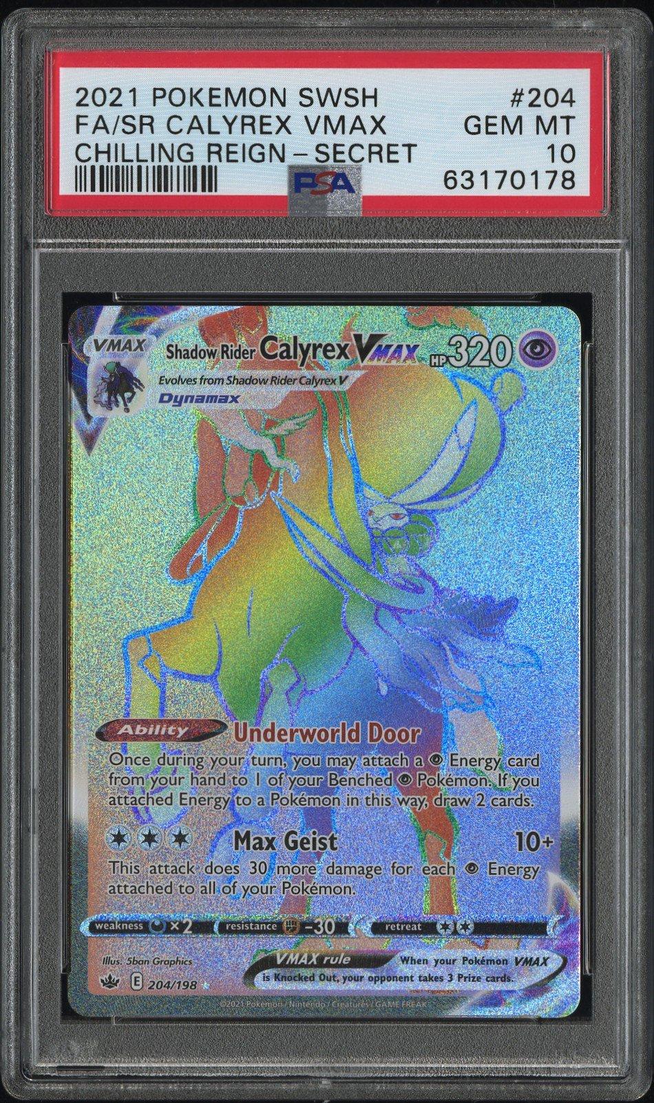 2021 Pokemon Sword & Shield Chilling Reign 204 Full Art/shadow Rider Calyrex Vmax Secret PSA 10 ...