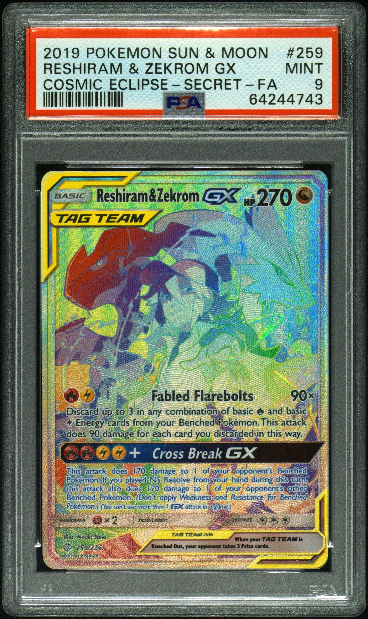 2019 Pokemon Sun & Moon Cosmic Eclipse 259 Full Art/reshiram & Zekrom Gx Secret PSA 9 | GameStop