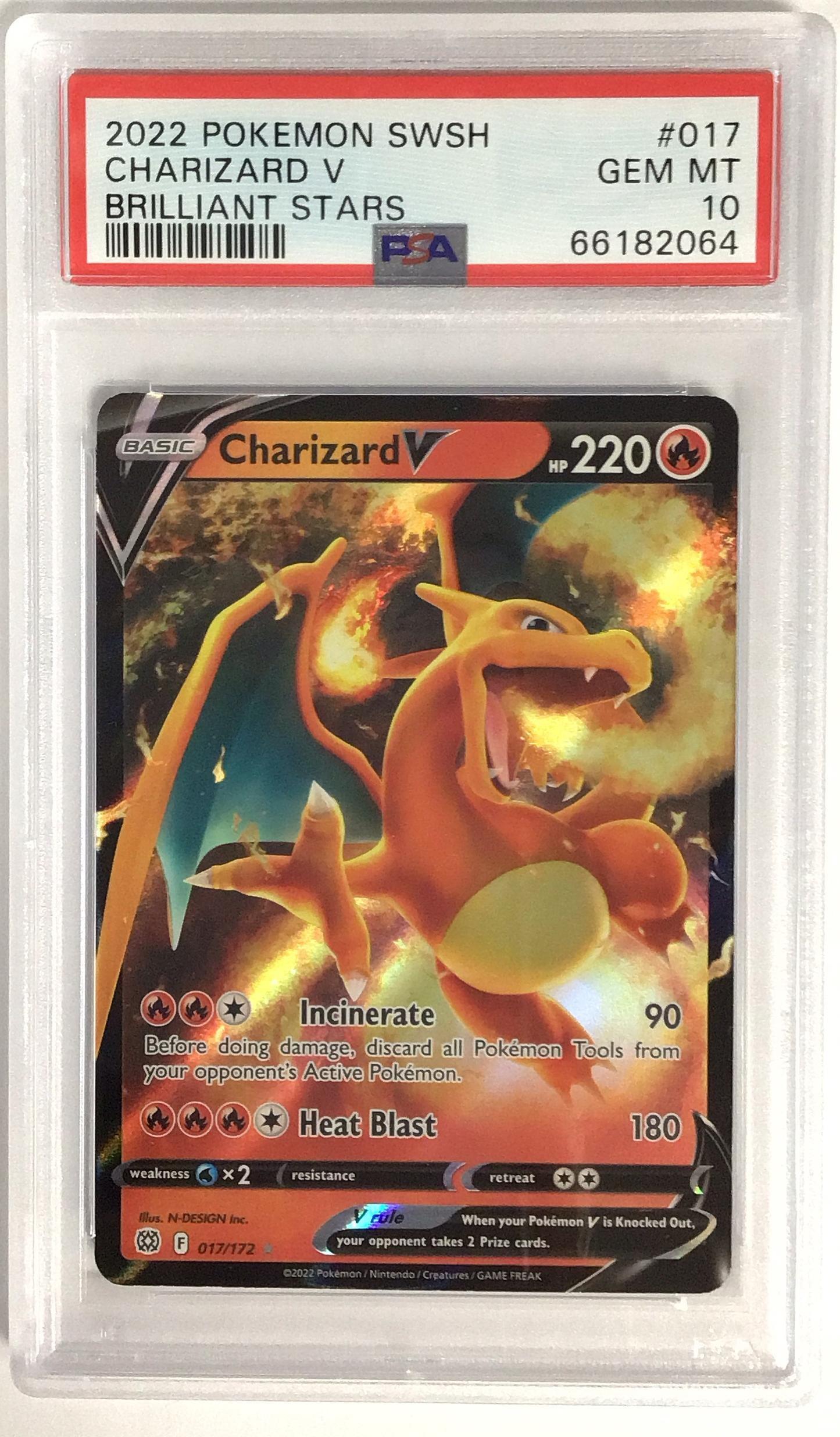 2022 Pokemon Sword & Shield Brilliant Stars 017 Charizard V PSA 10 ...
