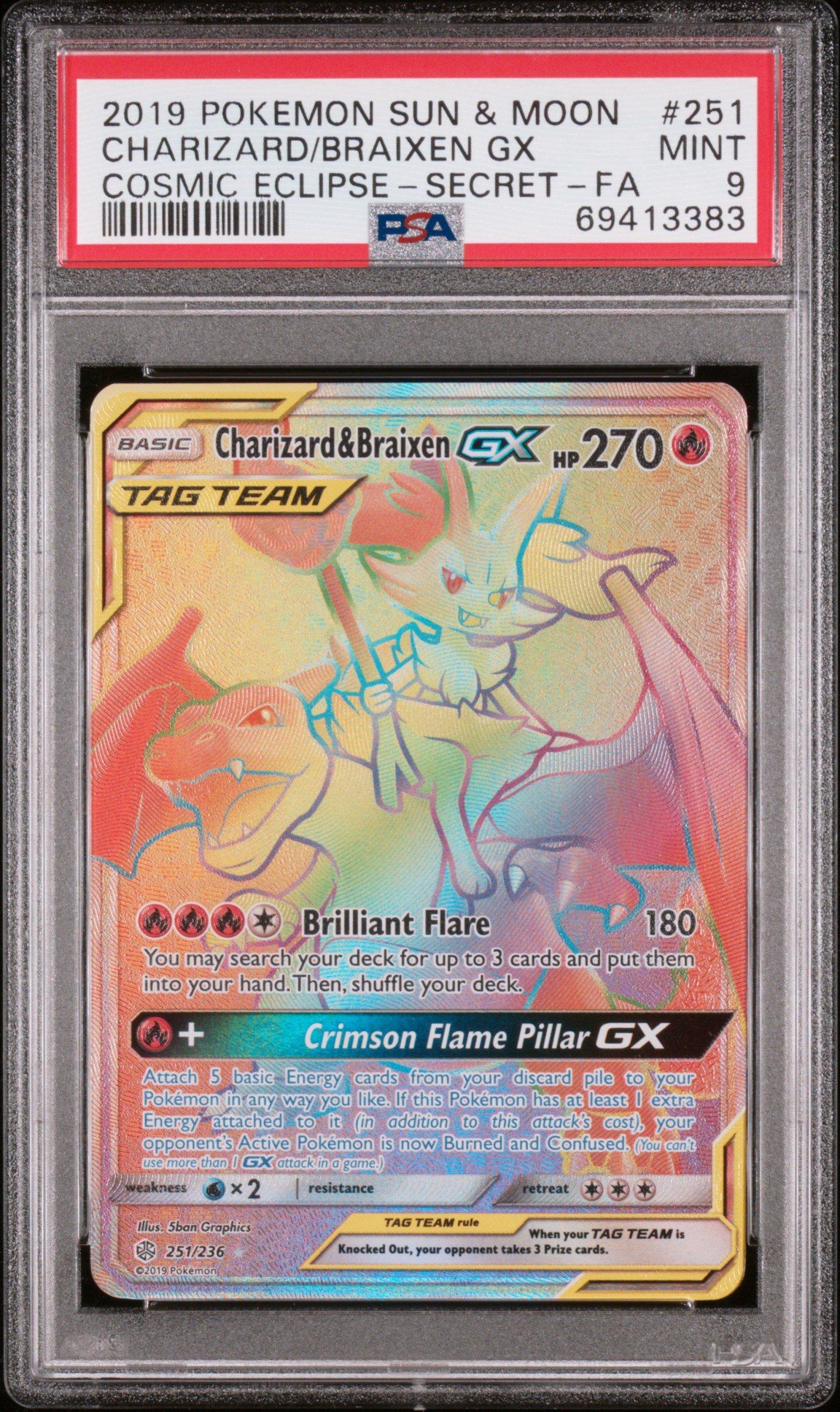 2019 Pokemon Sun & Moon Cosmic Eclipse 251 Full Art/charizard & Braixen Gx Secret PSA 9 | GameStop
