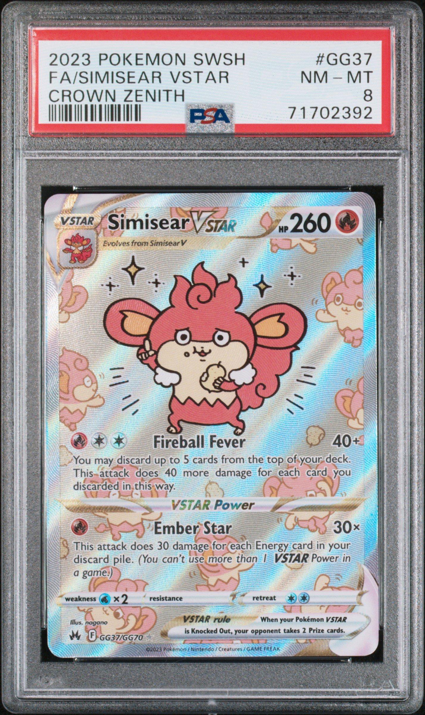 2023 Pokemon Sword And Shield Crown Zenith Gg37 Full Art/simisear Vstar ...