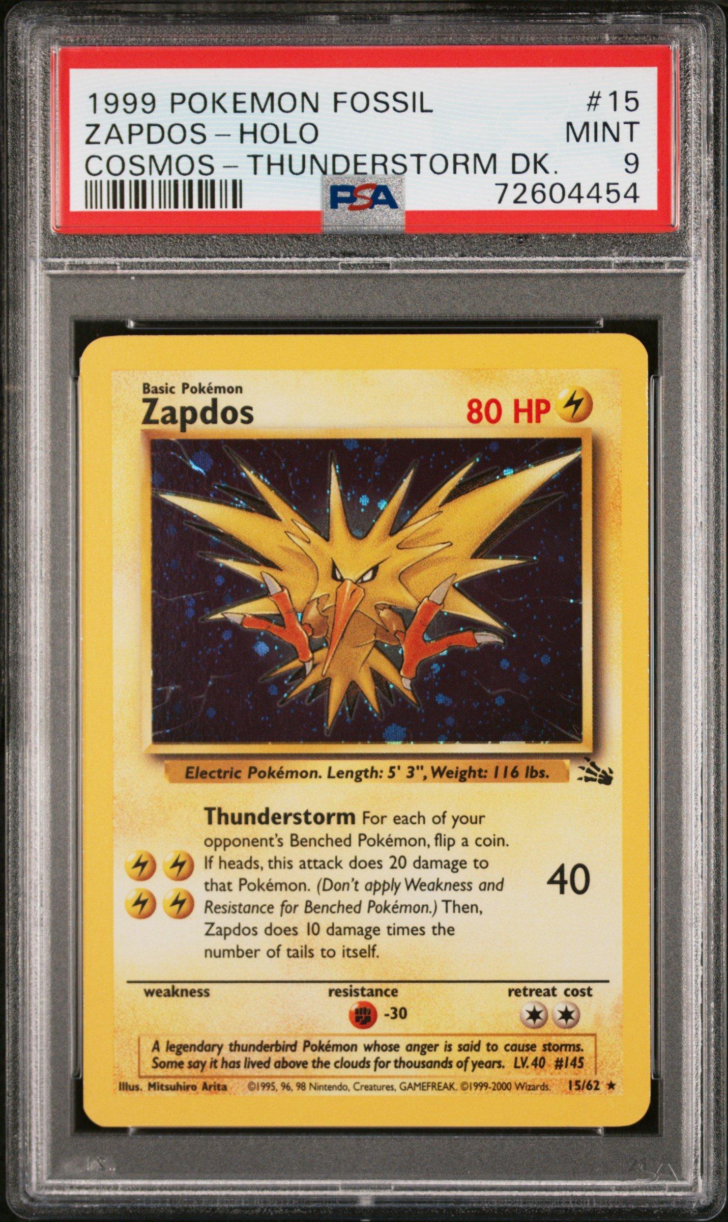 1999 Pokemon Fossil 15 Zapdos-holo Cosmos-thunderstorm Deck PSA 9 ...