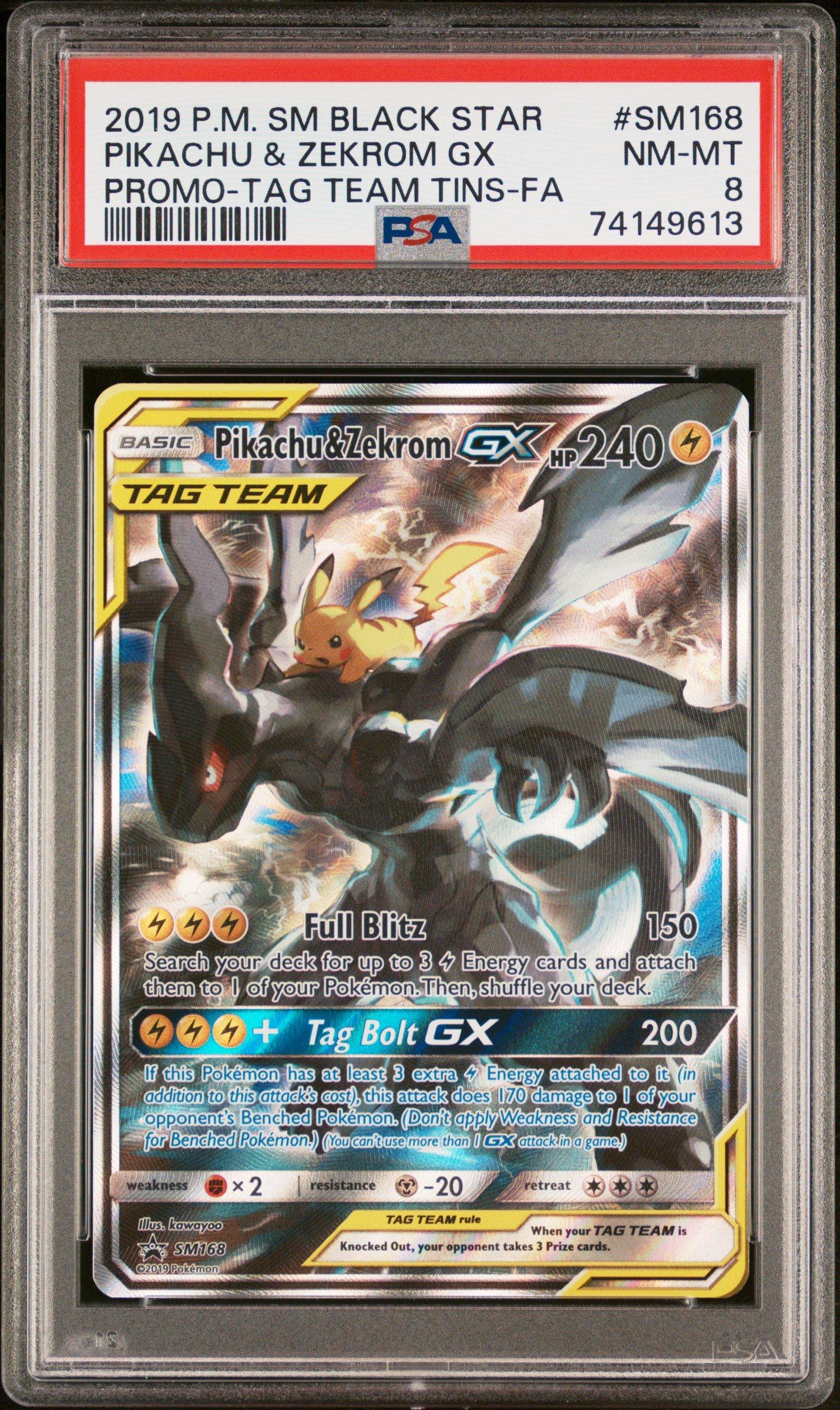 2019 Pokemon Sm Black Star Promo Sm168 Full Art/pikachu & Zekrom Gx Tag Team Tins PSA 8 | GameStop
