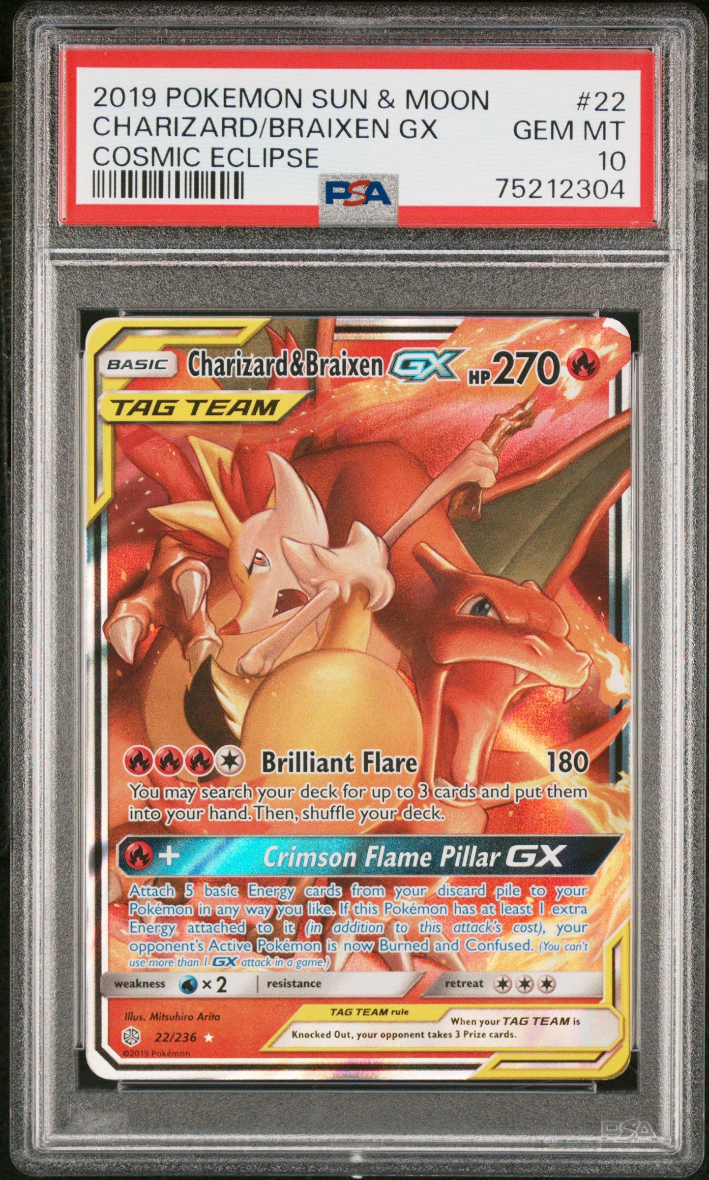 2019 Pokemon Sun & Moon Cosmic Eclipse 22 Charizard & Braixen Gx PSA 10 | GameStop