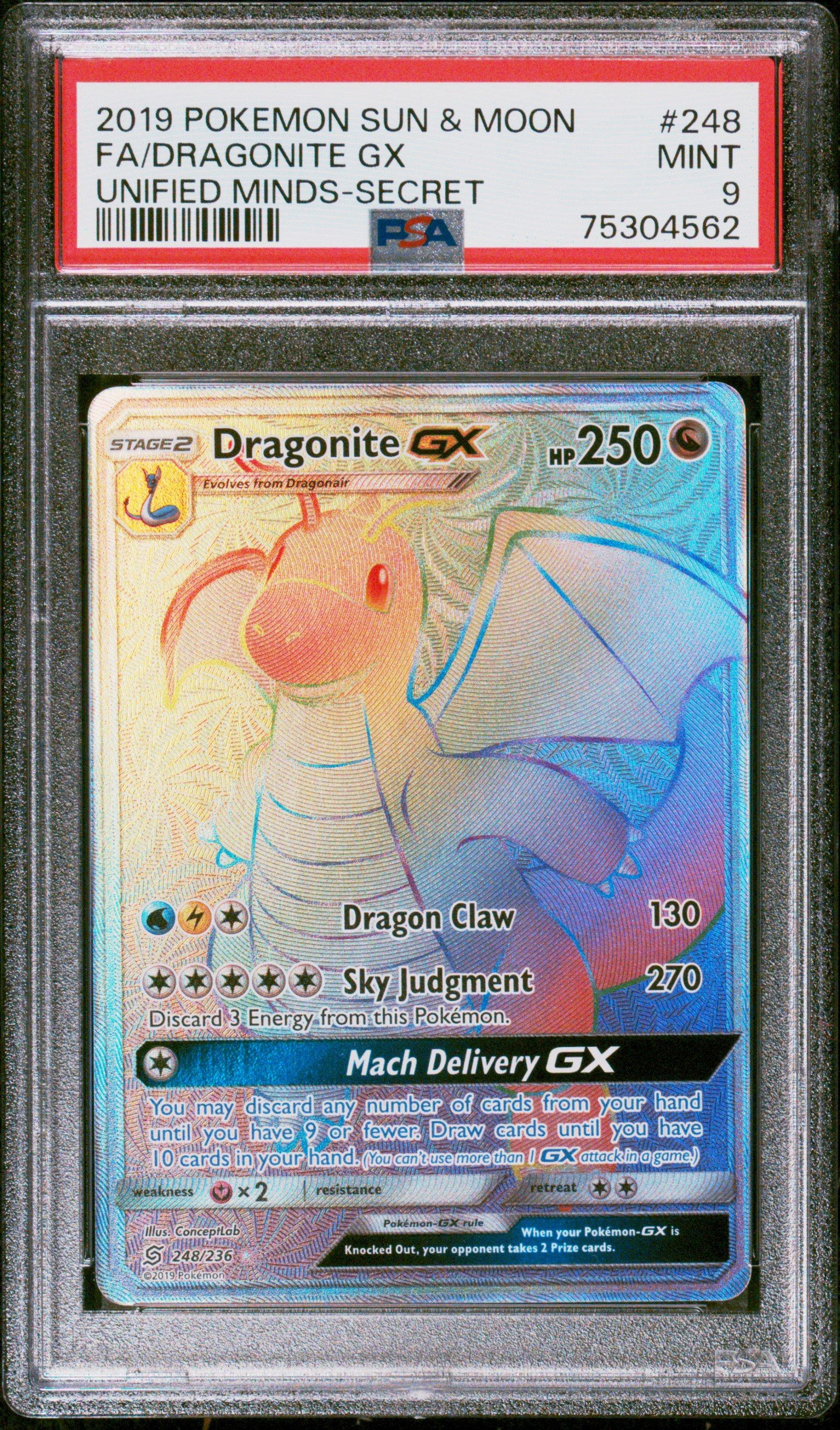 2019 Pokemon Sun & Moon Unified Minds 248 Full Art/dragonite Gx Secret ...