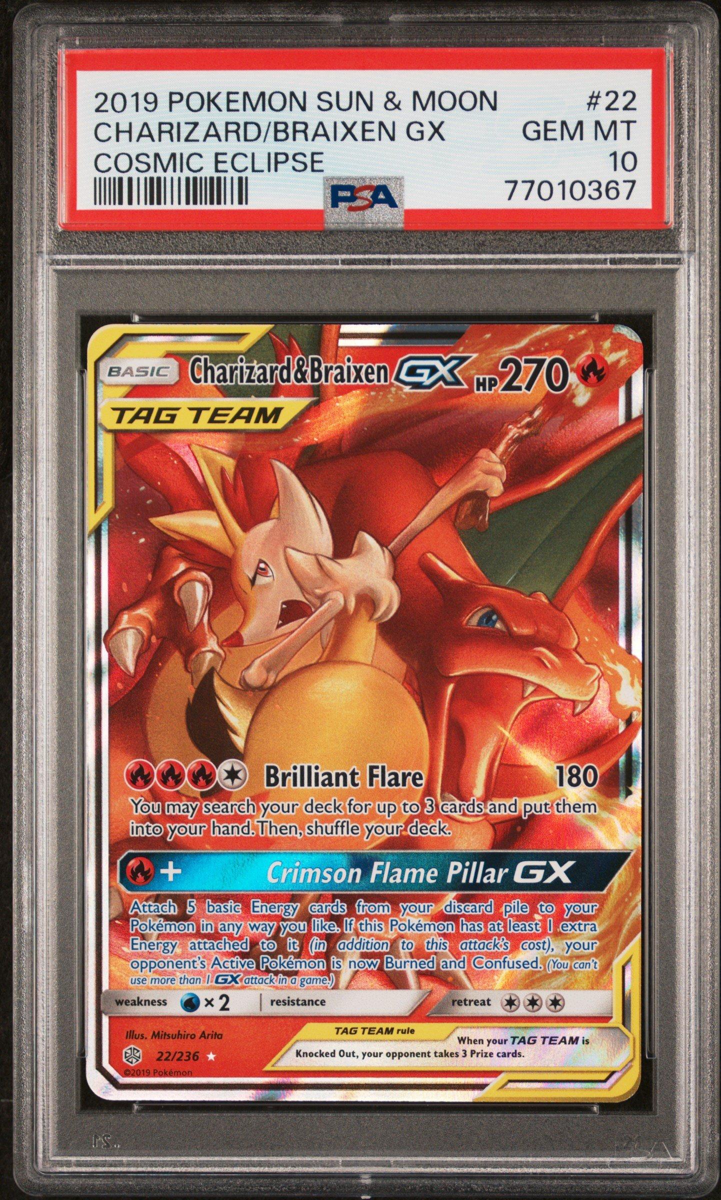 2019 Pokemon Sun & Moon Cosmic Eclipse 22 Charizard & Braixen Gx PSA 10 | GameStop