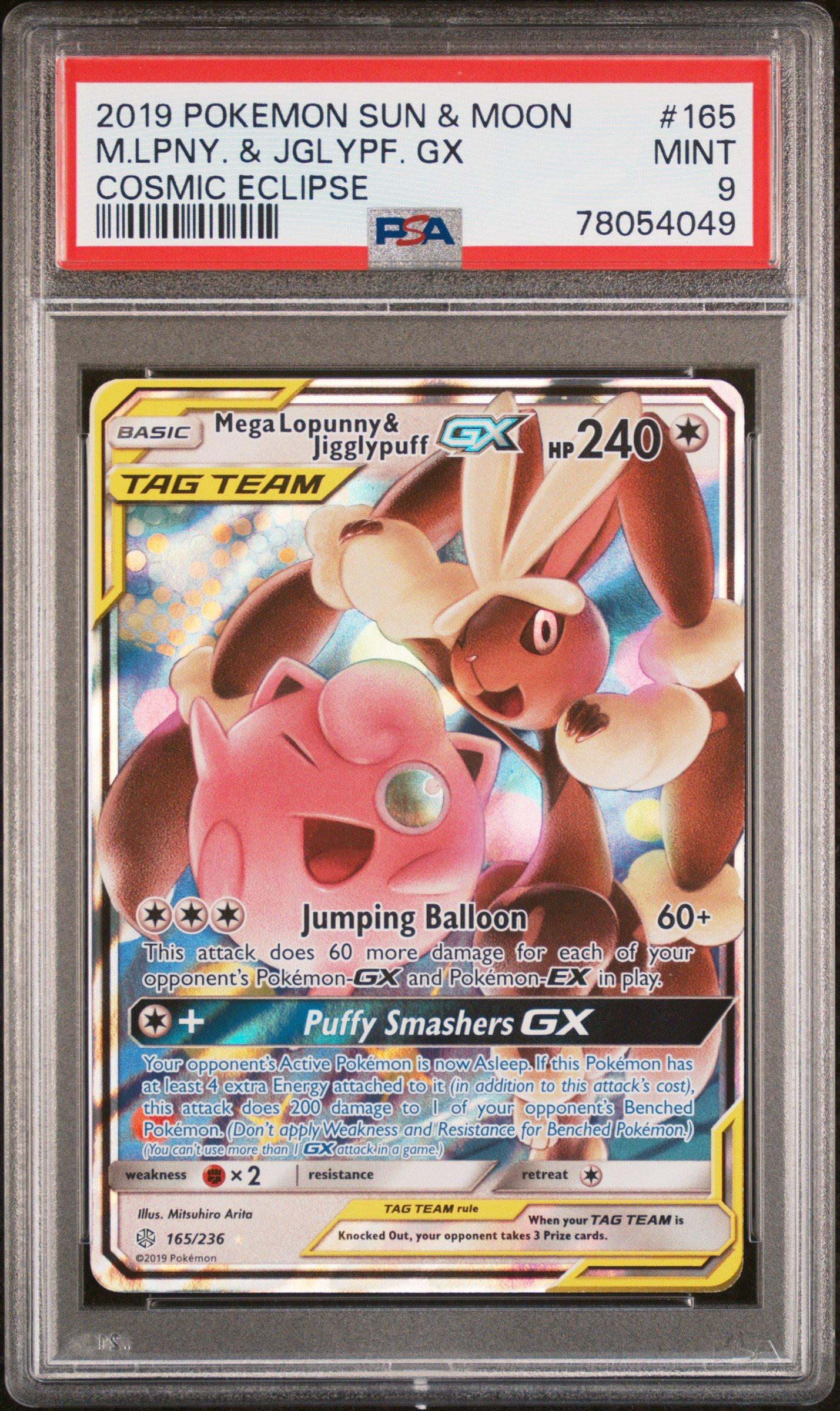 2019 Pokemon Sun & Moon Cosmic Eclipse 165 Mega Lopunny & Jigglypuff Gx PSA 9 | GameStop