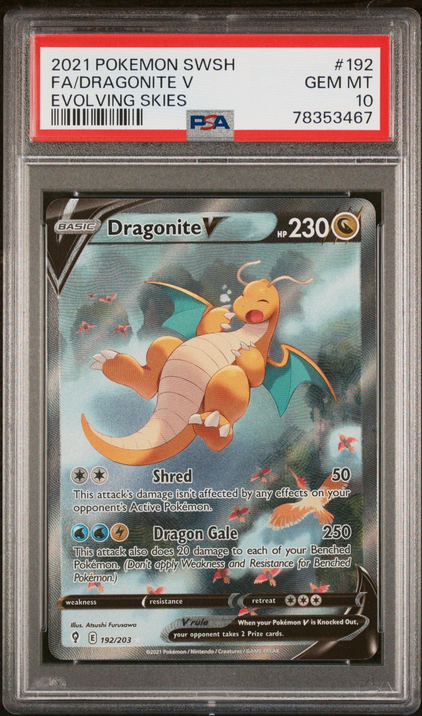 2021 Pokemon Sword & Shield Evolving Skies 192 Full Art/dragonite V PSA ...