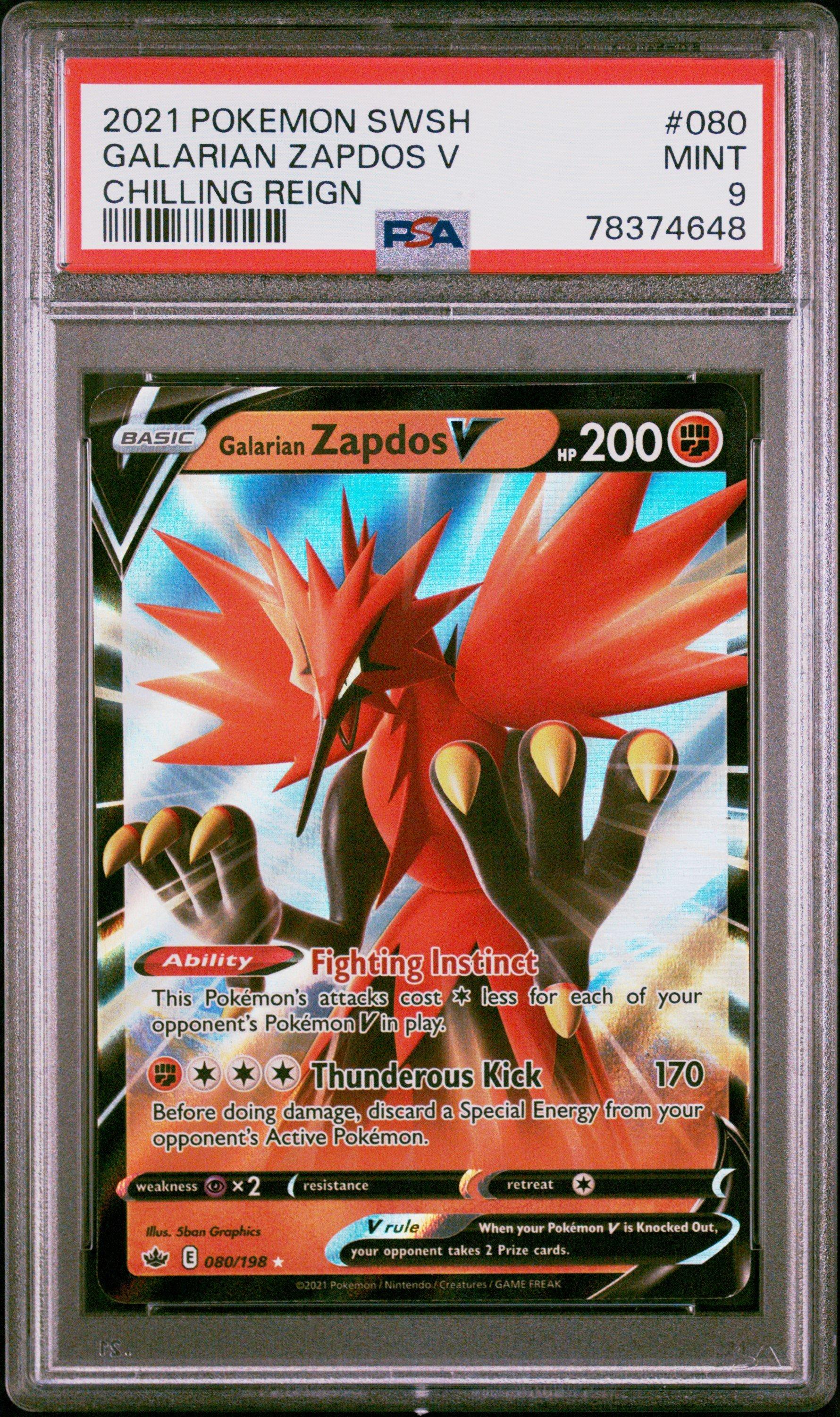 2021 Pokemon Sword & Shield Chilling Reign 080 Galarian Zapdos V PSA 9 | GameStop