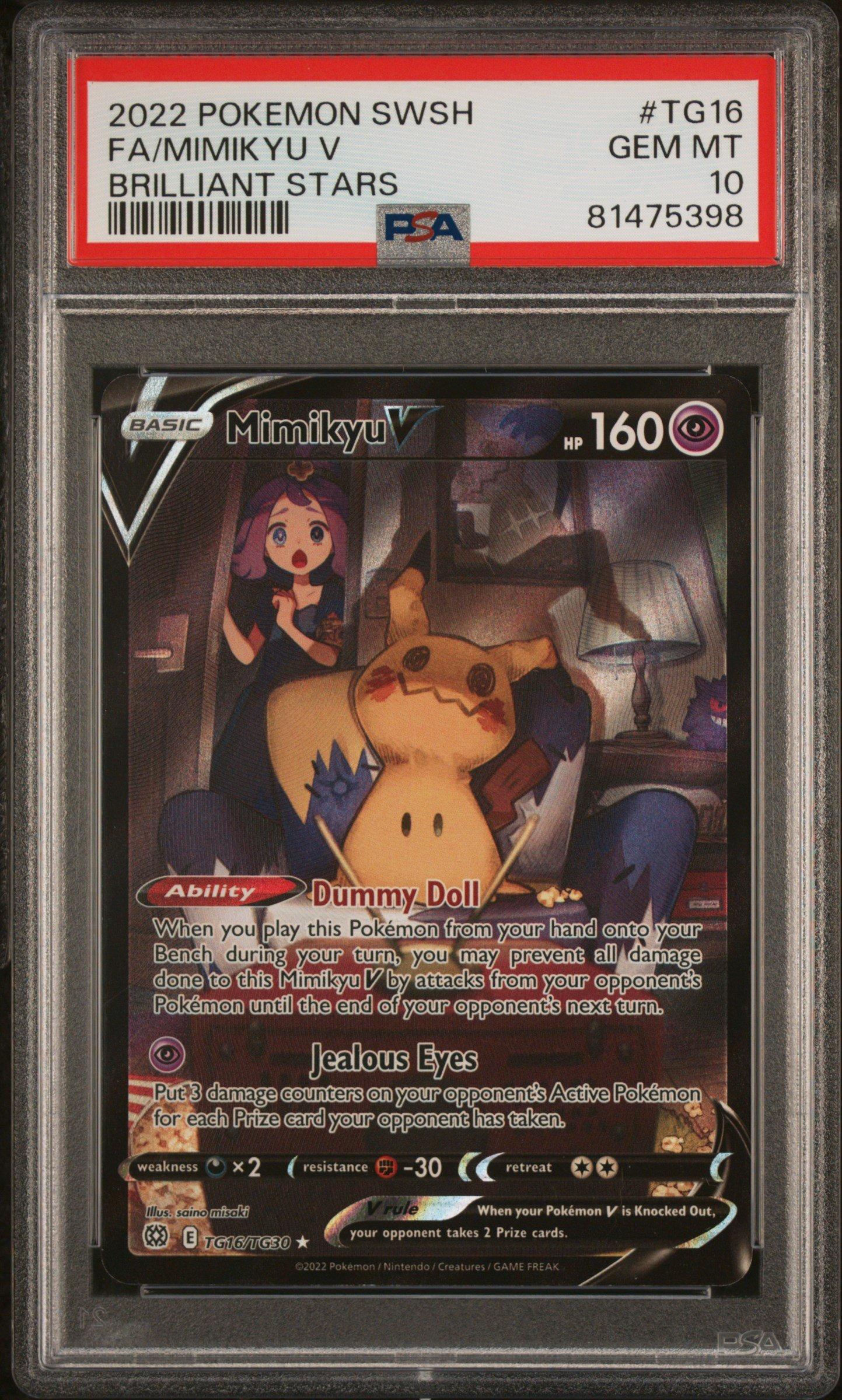 2022 Pokemon Sword & Shield Brilliant Stars Tg16 Full Art/mimikyu V PSA ...