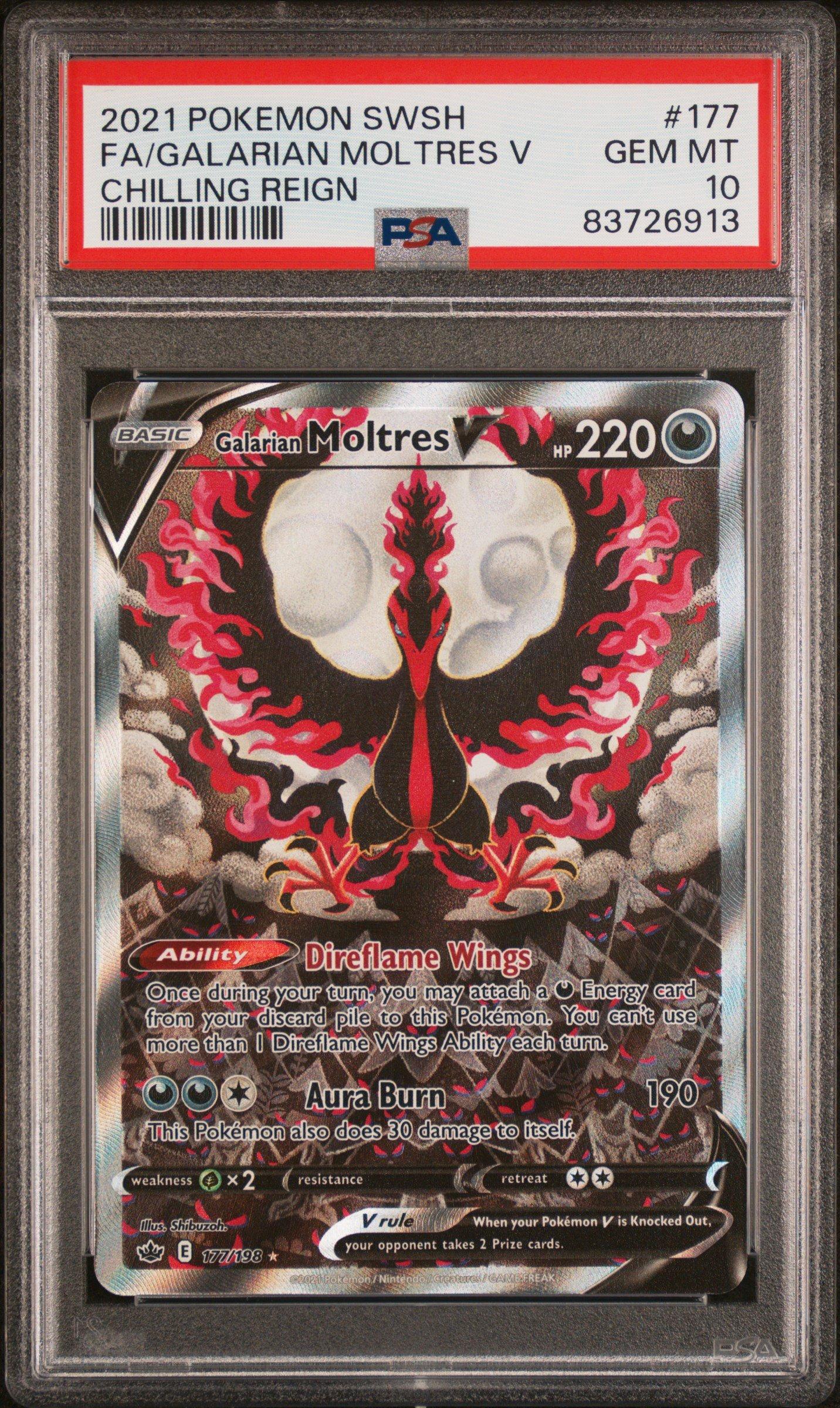 2021 Pokemon Sword & Shield Chilling Reign 177 Full Art/galarian Moltres V PSA 10 | GameStop
