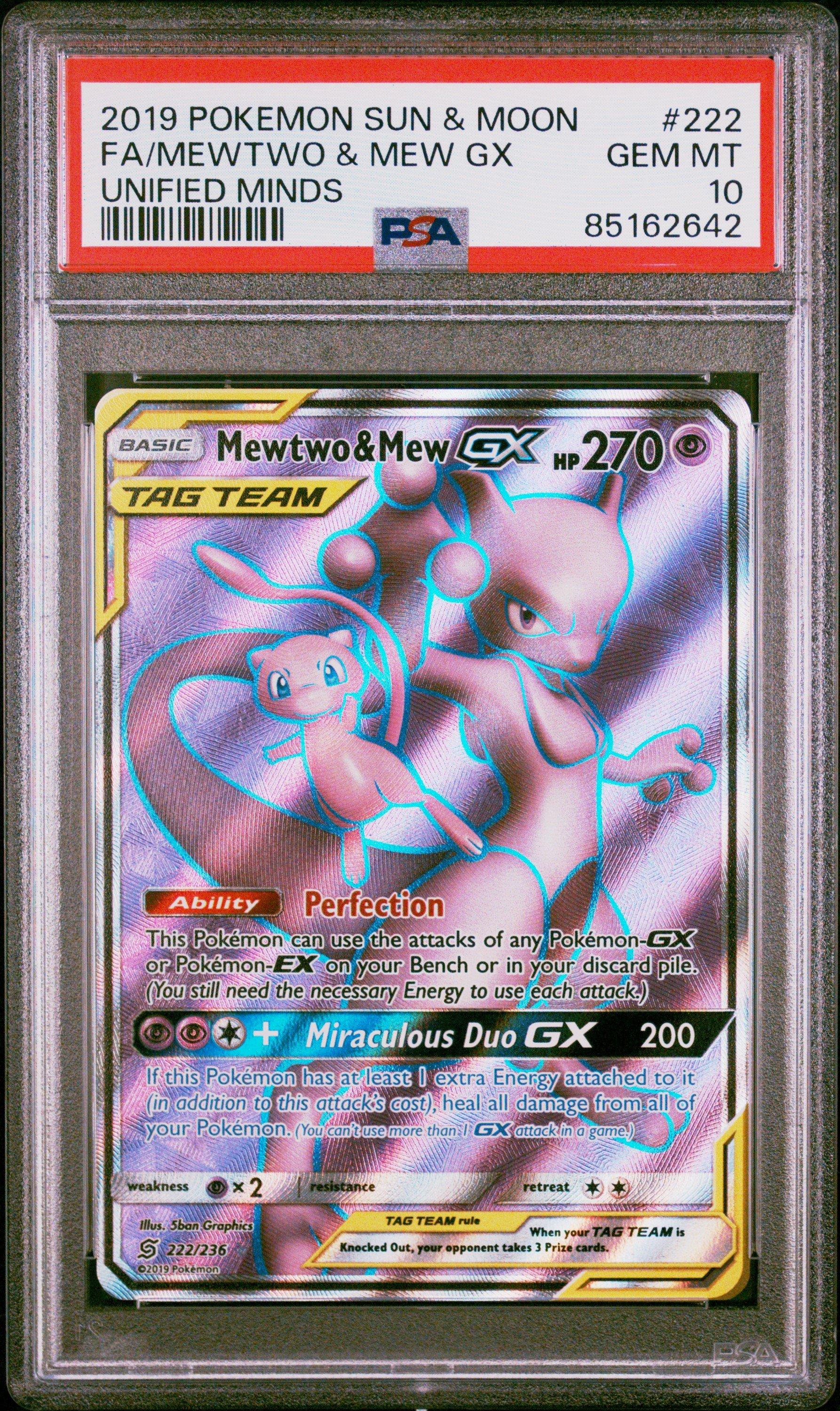 2019 Pokemon Sun & Moon Unified Minds 222 Fa/mewtwo & Mew Gx PSA 10 ...