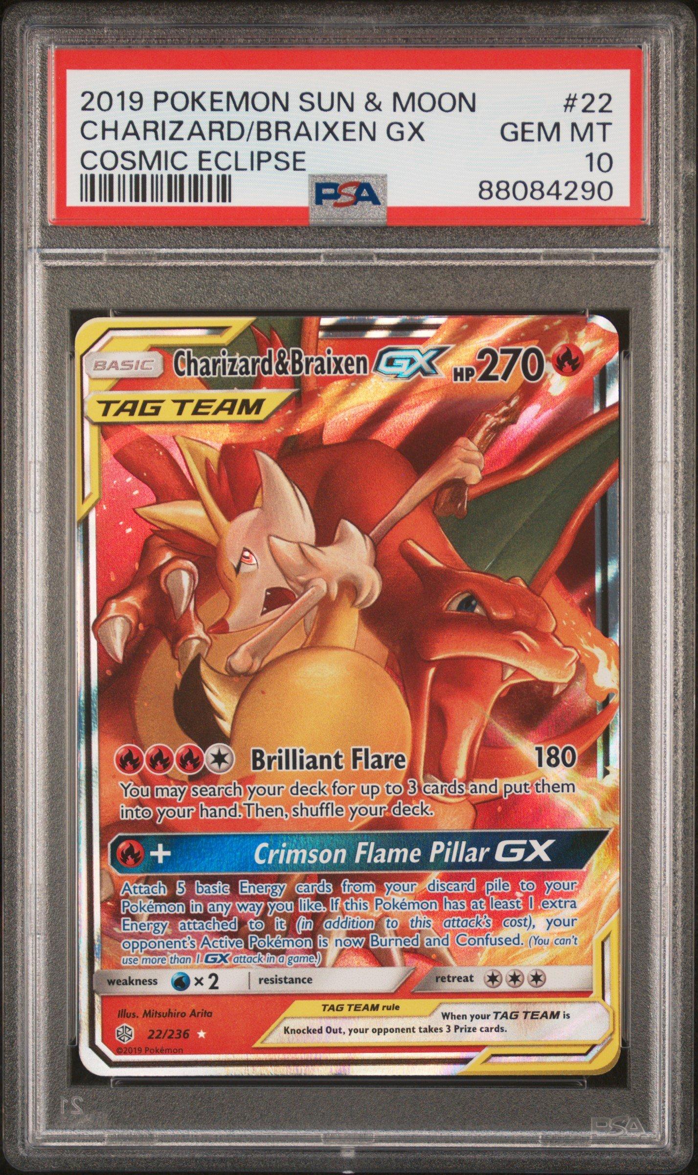 2019 Pokemon Sun & Moon Cosmic Eclipse 22 Charizard & Braixen Gx PSA 10 | GameStop