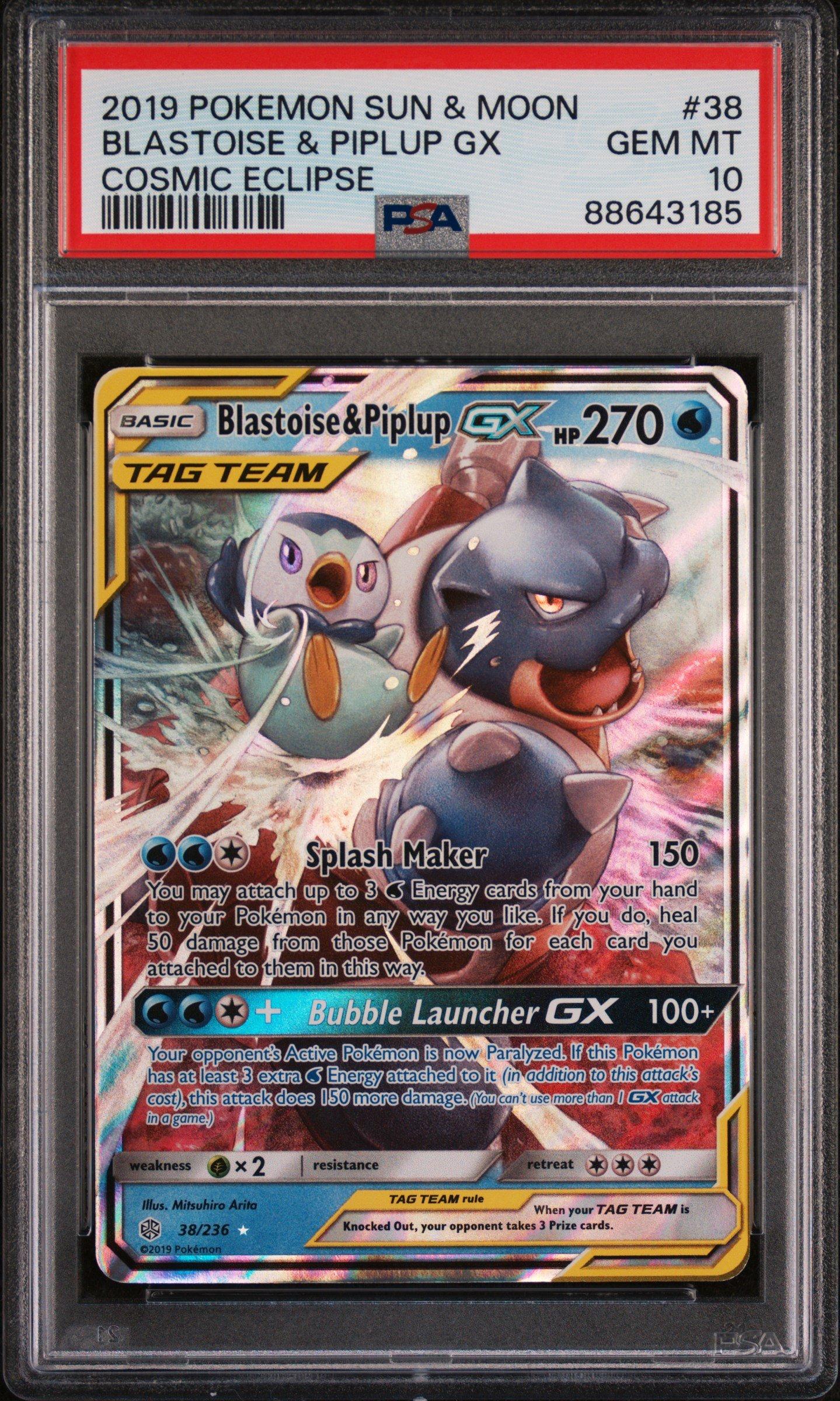2019 Pokemon Sun & Moon Cosmic Eclipse 38 Blastoise & Piplup Gx PSA 10 | GameStop
