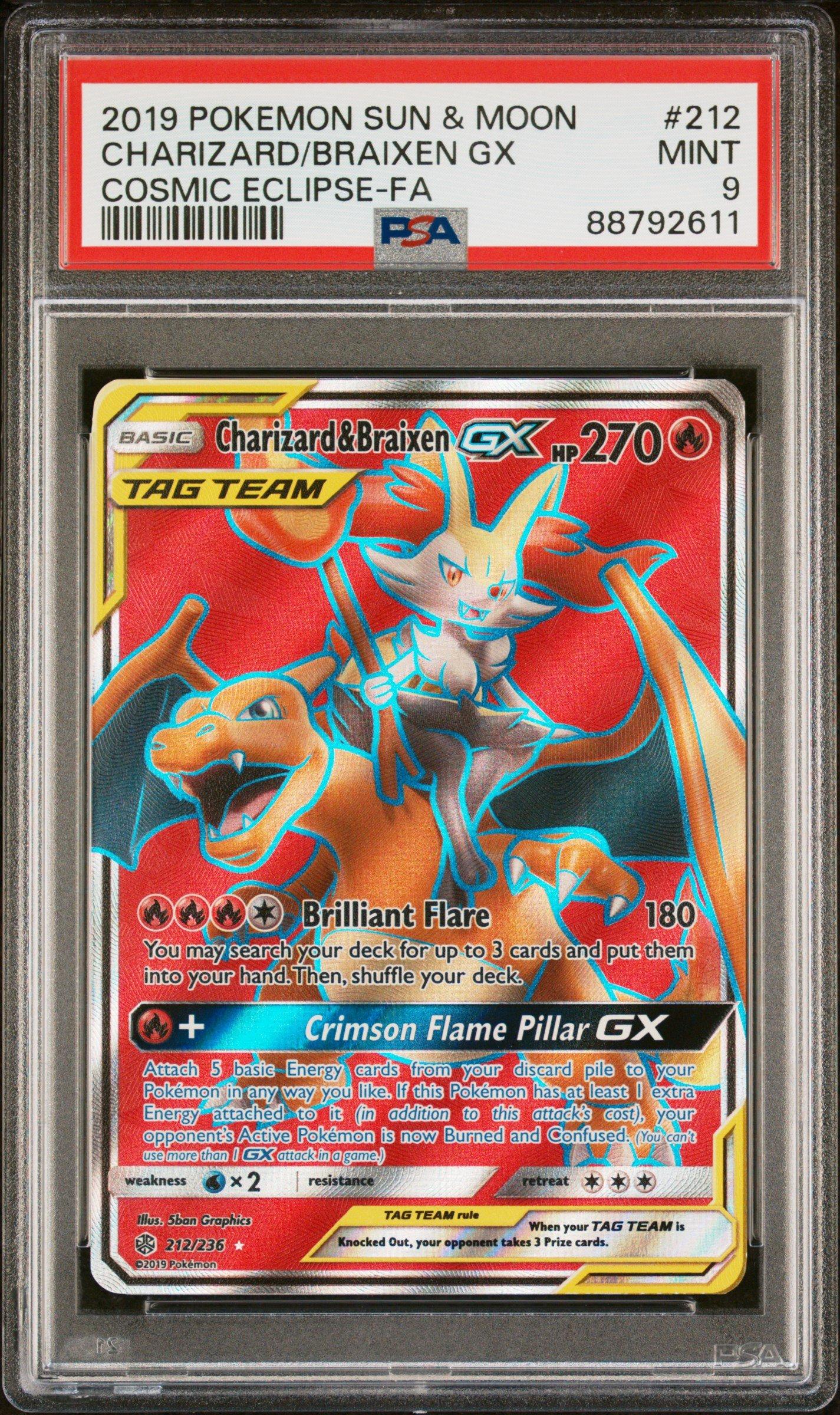 2019 Pokemon Sun & Moon Cosmic Eclipse 212 Full Art/charizard & Braixen Gx PSA 9 | GameStop