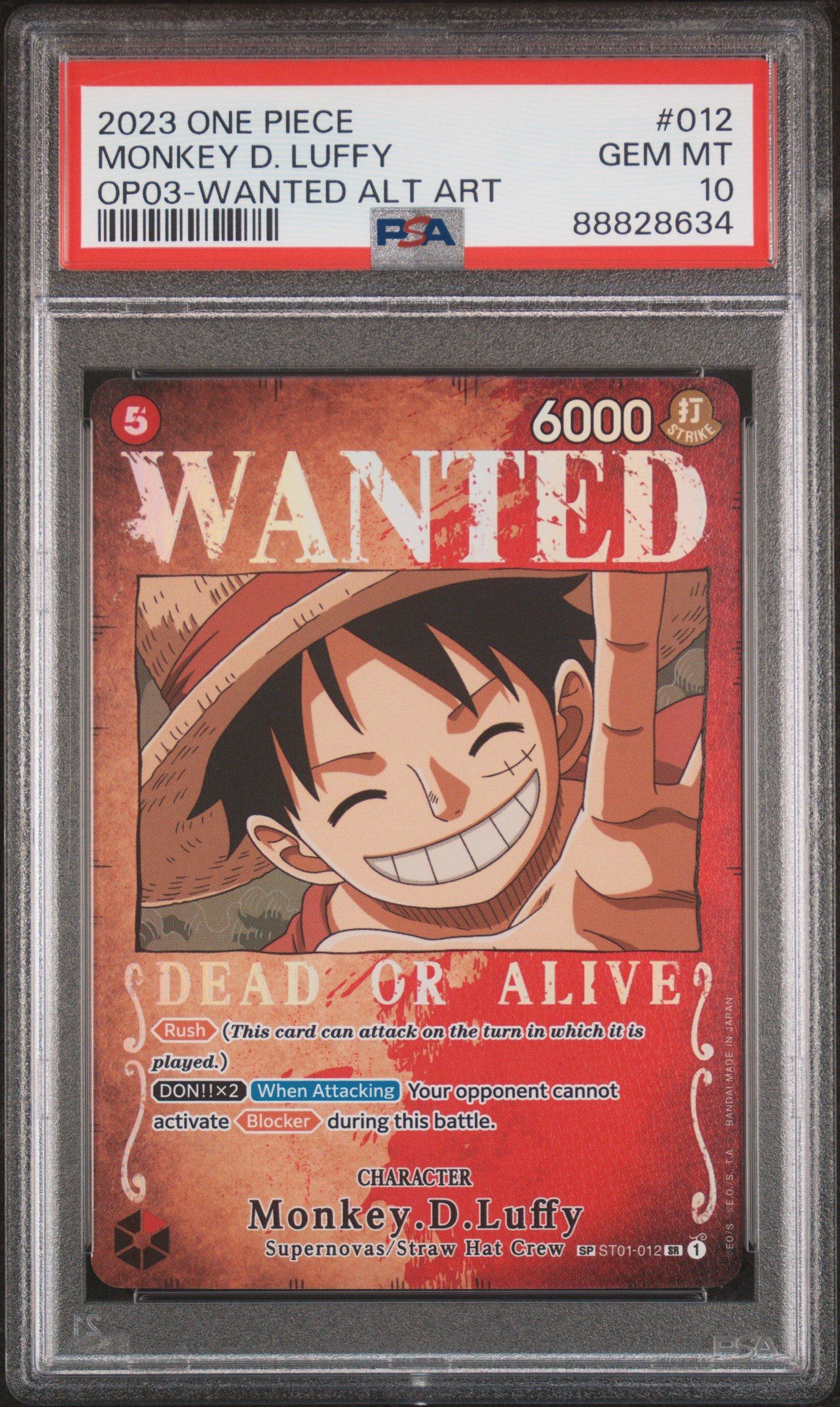2023 One Piece Op03-pillars Of Strength 012 Monkey D. Luffy Wanted Alternate Art PSA 10 | GameStop