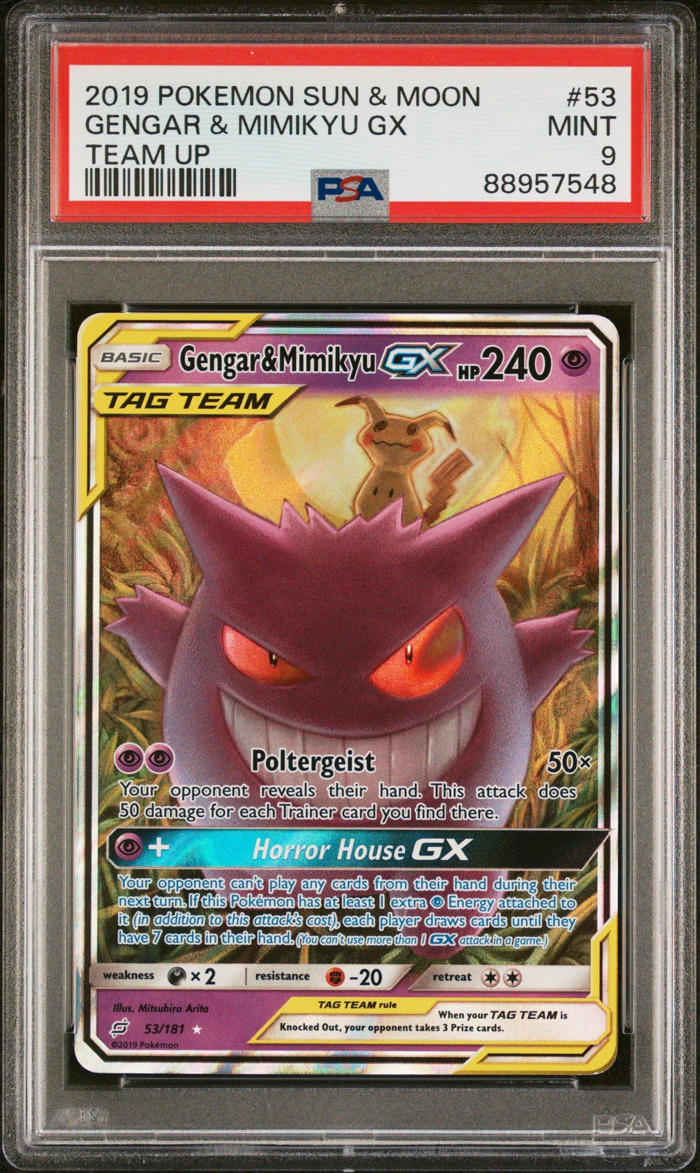 2019 Pokemon Sun & Moon Team Up 53 Gengar & Mimikyu Gx PSA 9 | GameStop