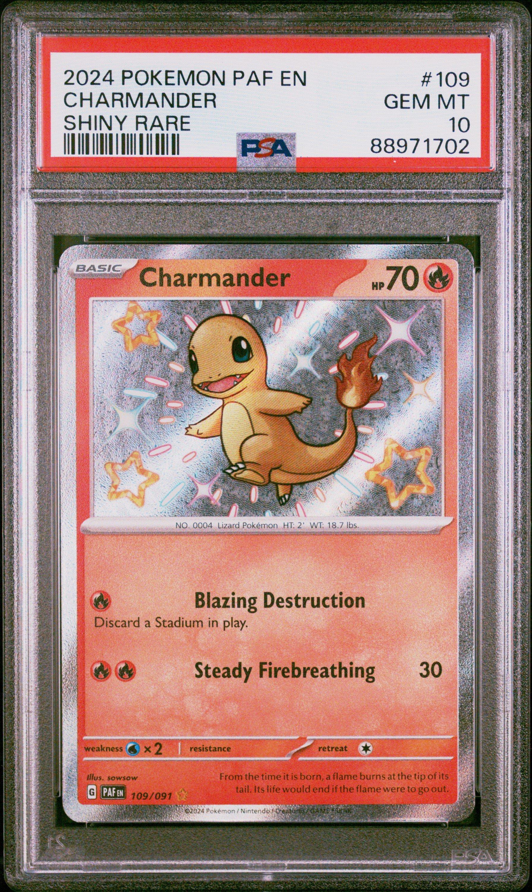 2024 Pokemon Paf En-paldean Fates 109 Charmander Shiny Rare PSA 10 ...