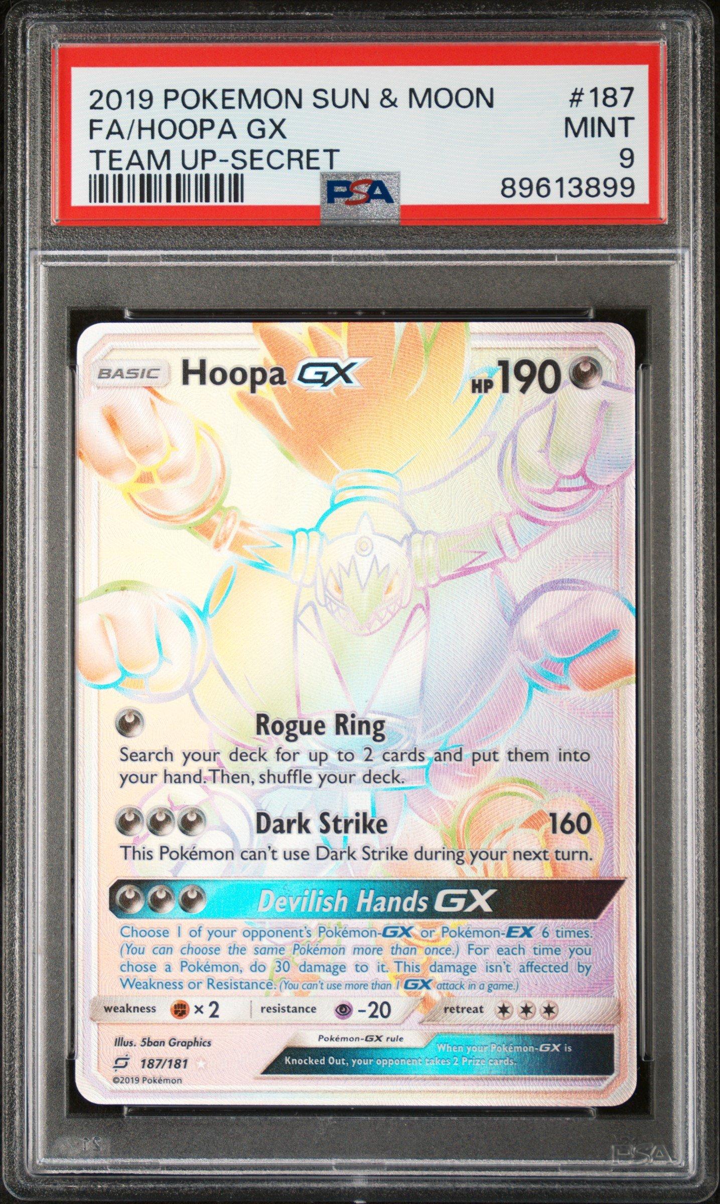 2019 Pokemon Sun & Moon Team Up 187 Full Art/hoopa Gx Secret PSA 9 ...
